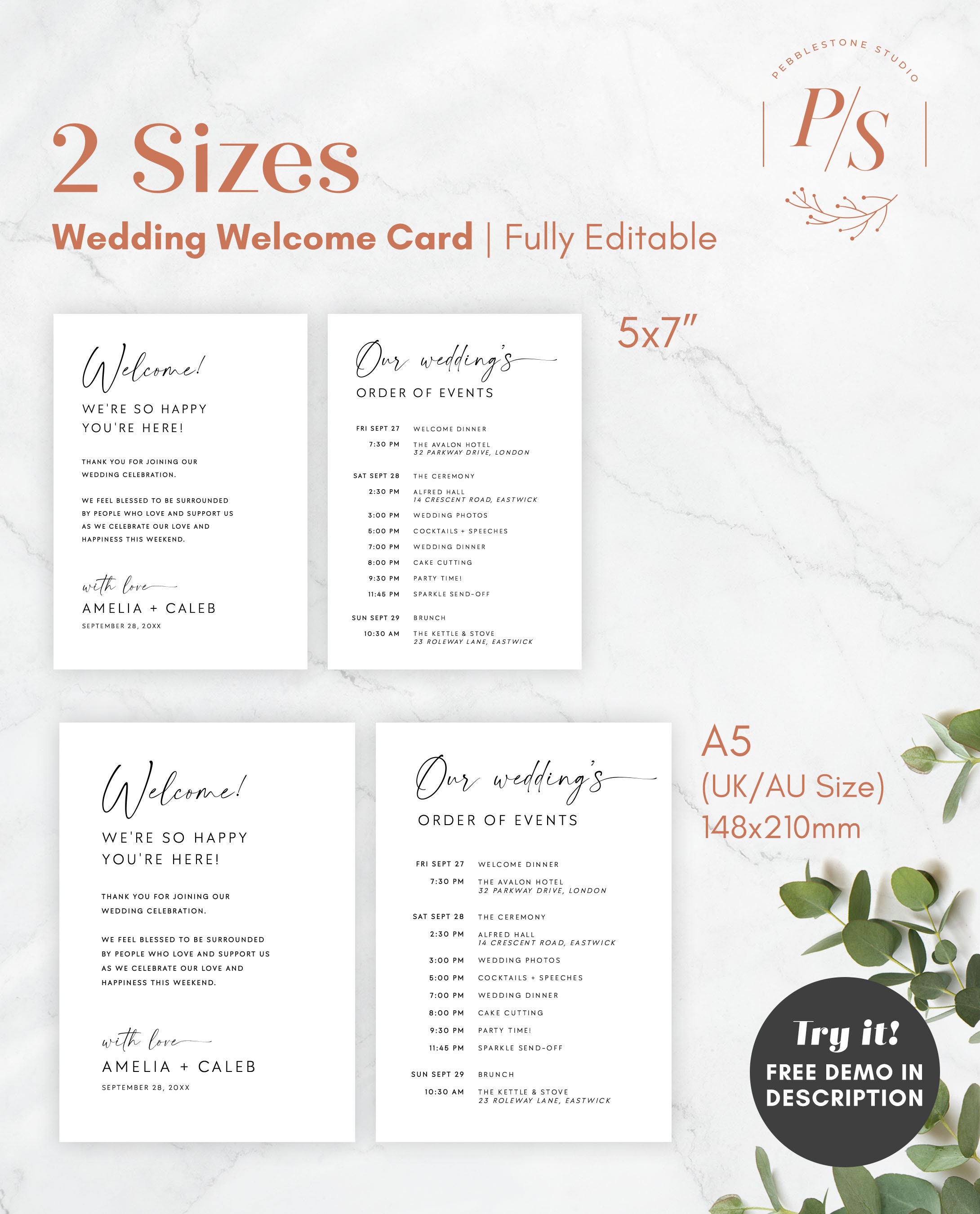 Wedding Welcome Card and Timeline Letter Template Modern - Etsy