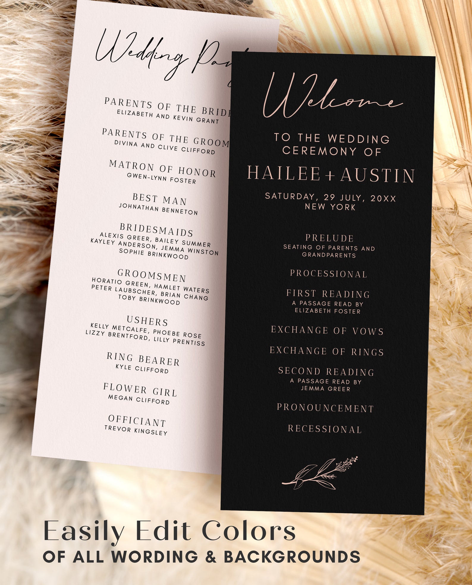 Wedding Program Card With Order of Service, Terracotta Wedding ...