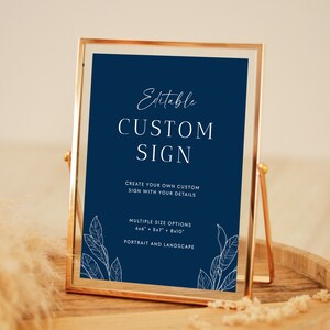 Rustic Navy Blue Wedding Custom Small Editable Sign Template, Boho Blue ...
