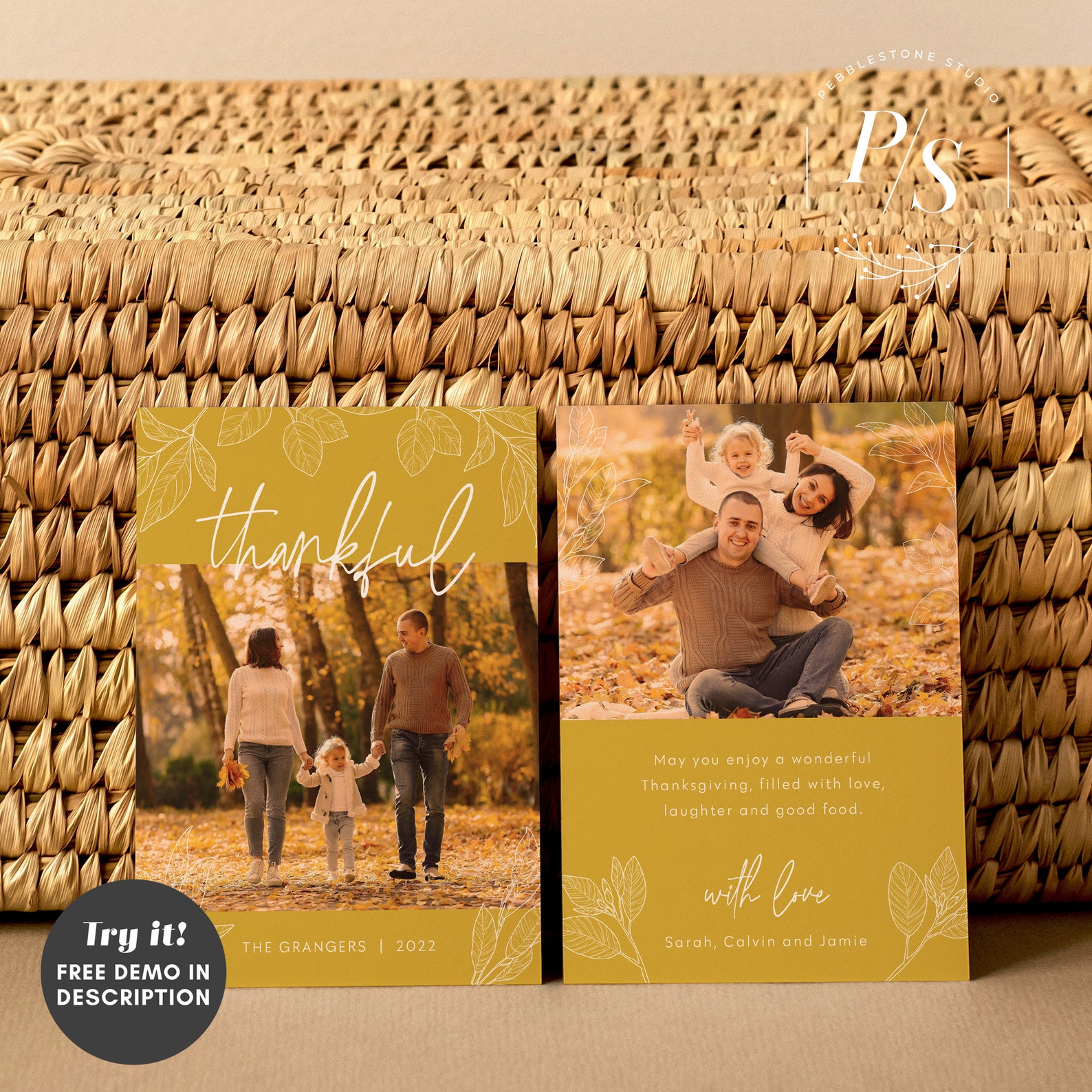 Thanksgiving Family Photo Card Editable Template | Thankful Photo ...