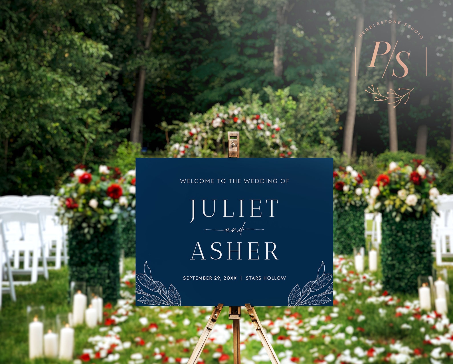 Large Navy Blue Welcome Sign Wedding Ceremony Template, Editable ...