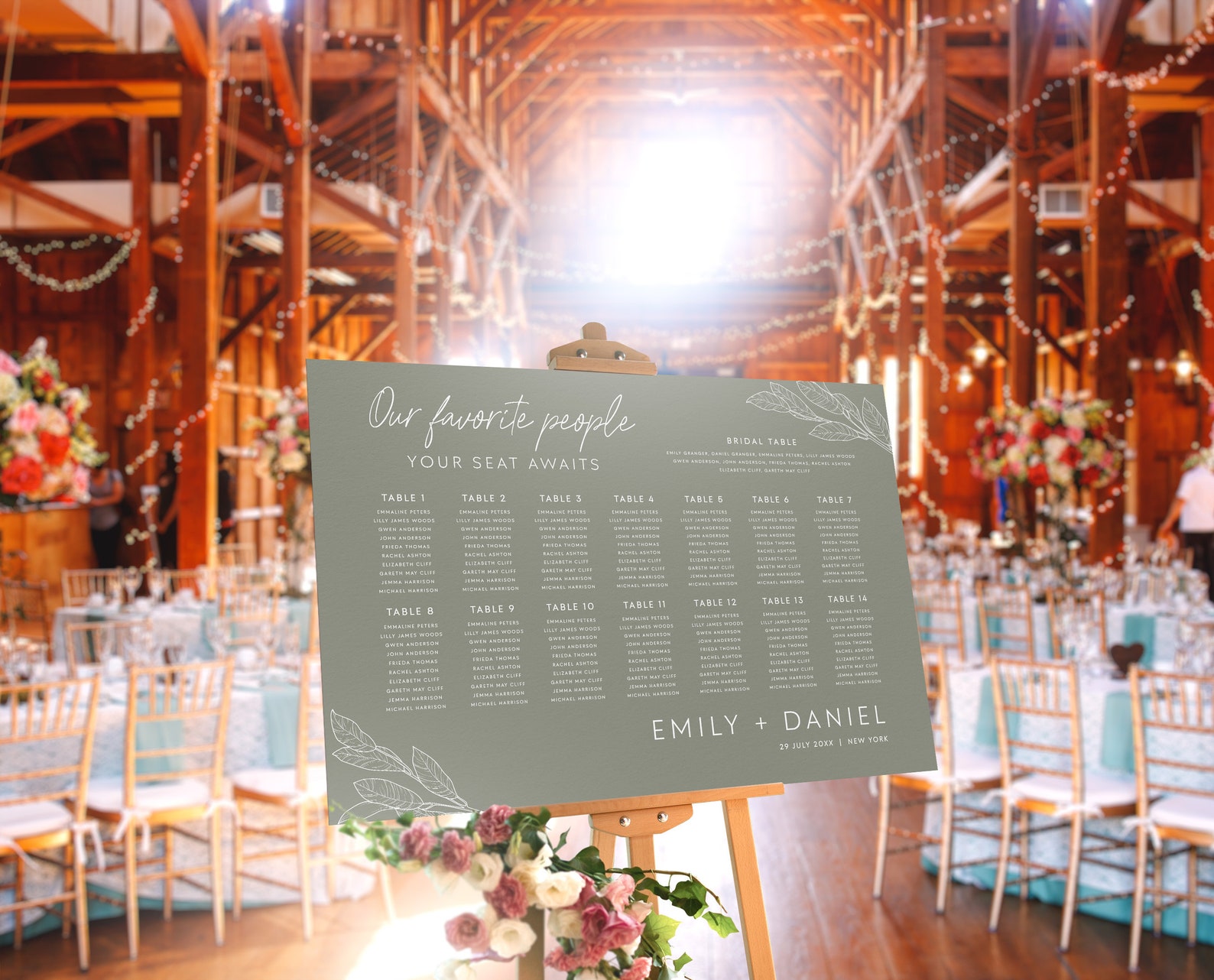 Sage Green Wedding Horizontal Seating Table Chart Sign Template, Bridal ...