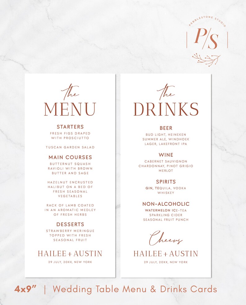 Modern Minimal Wedding Plate Menu Card Template, Simple Clean Wedding ...