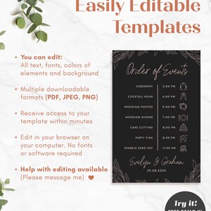 Dusty Pink Order of Events Wedding Sign Template With Black Background ...