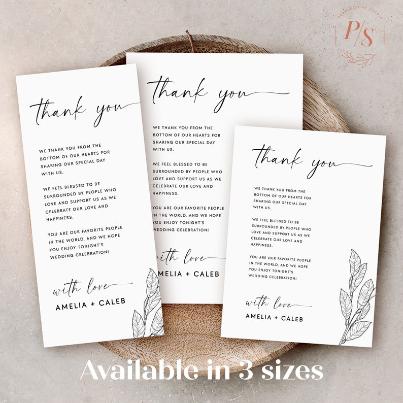 Minimalist Wedding Table Plate Thank You Note Editable Template Thank ...