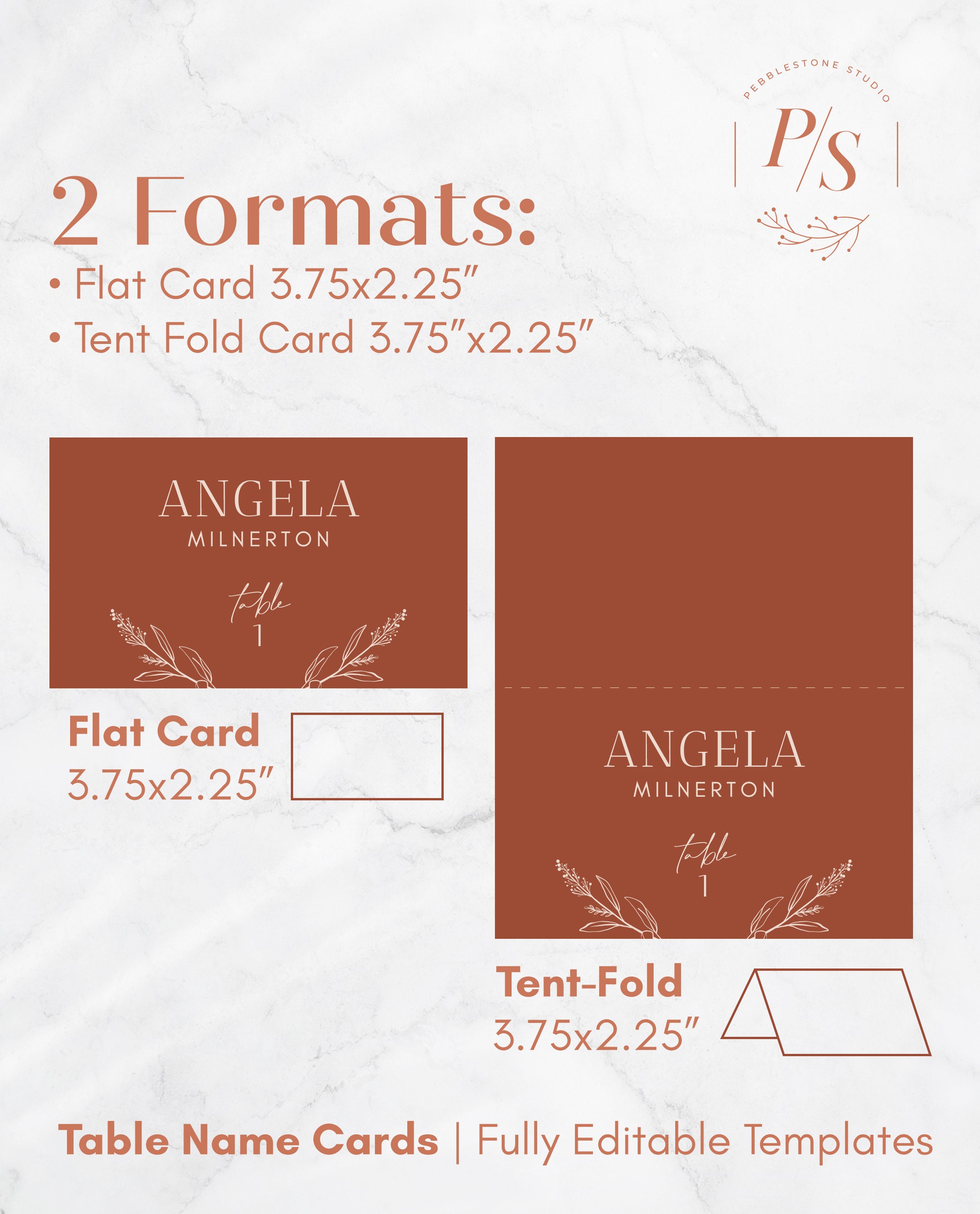 Terracotta Wedding Table Place Card Template, Editable Tented Place ...