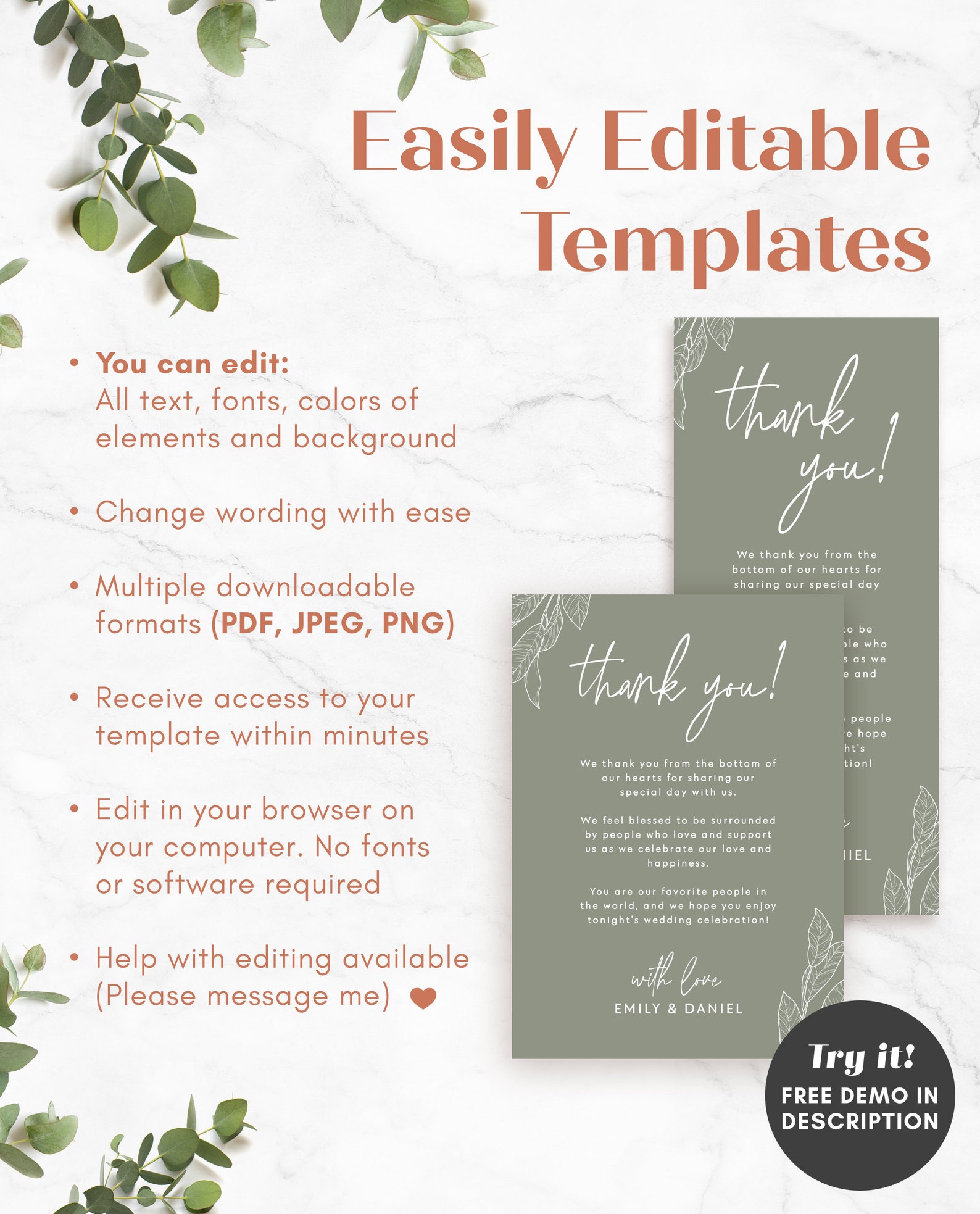 Sage Wedding Table Thank You Note Template | Minimalist Thank You ...