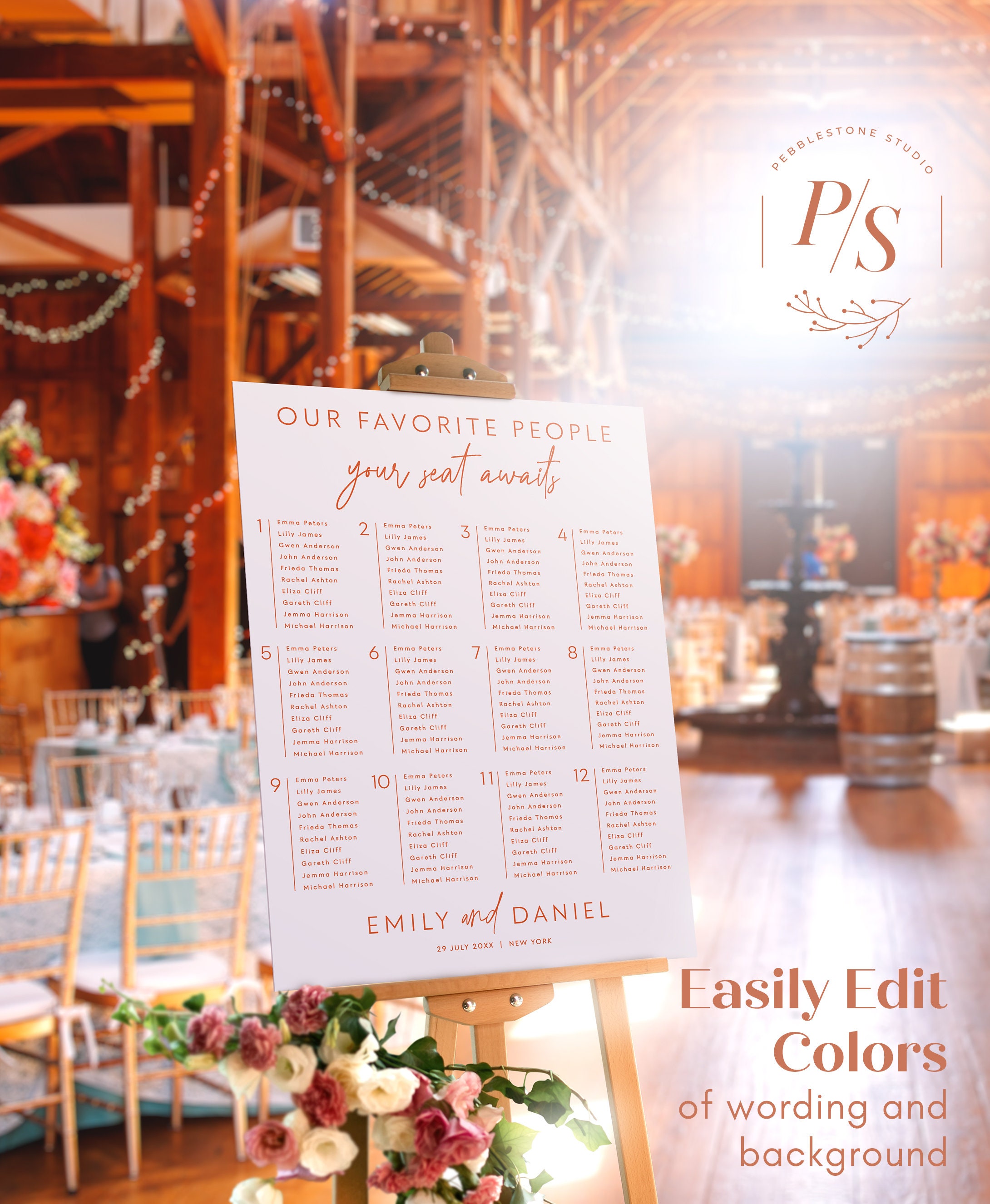 Sage Green Wedding Seating Chart Sign Template | 12 Table Seating ...