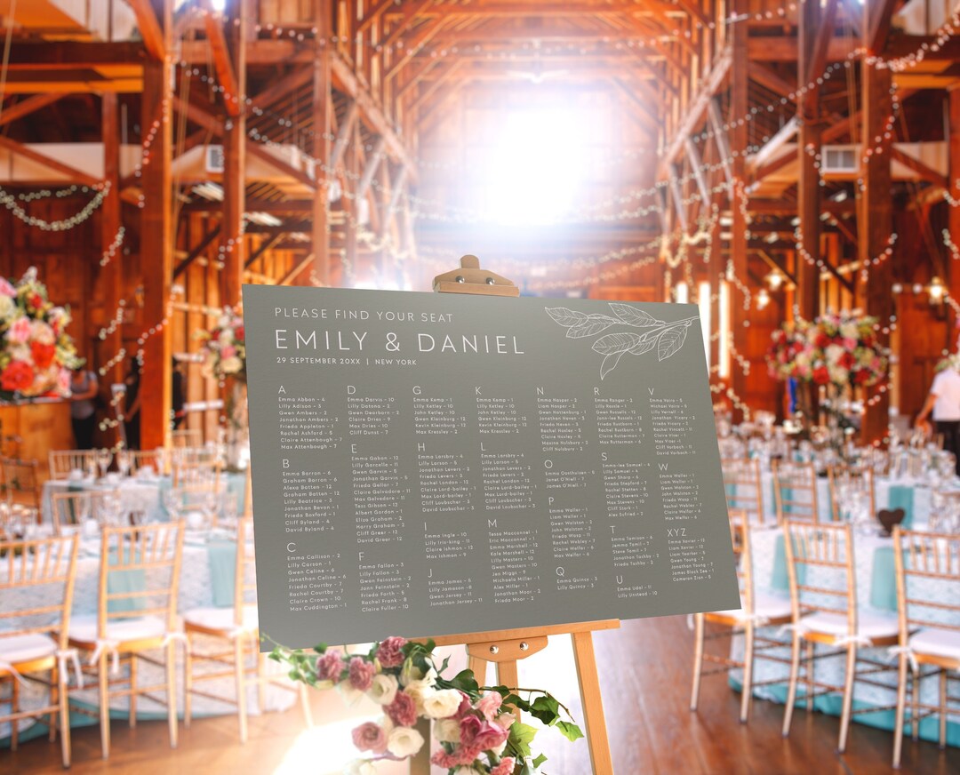 Alphabetical Sage Seating Chart Sign Template | Landscape Sage Green ...