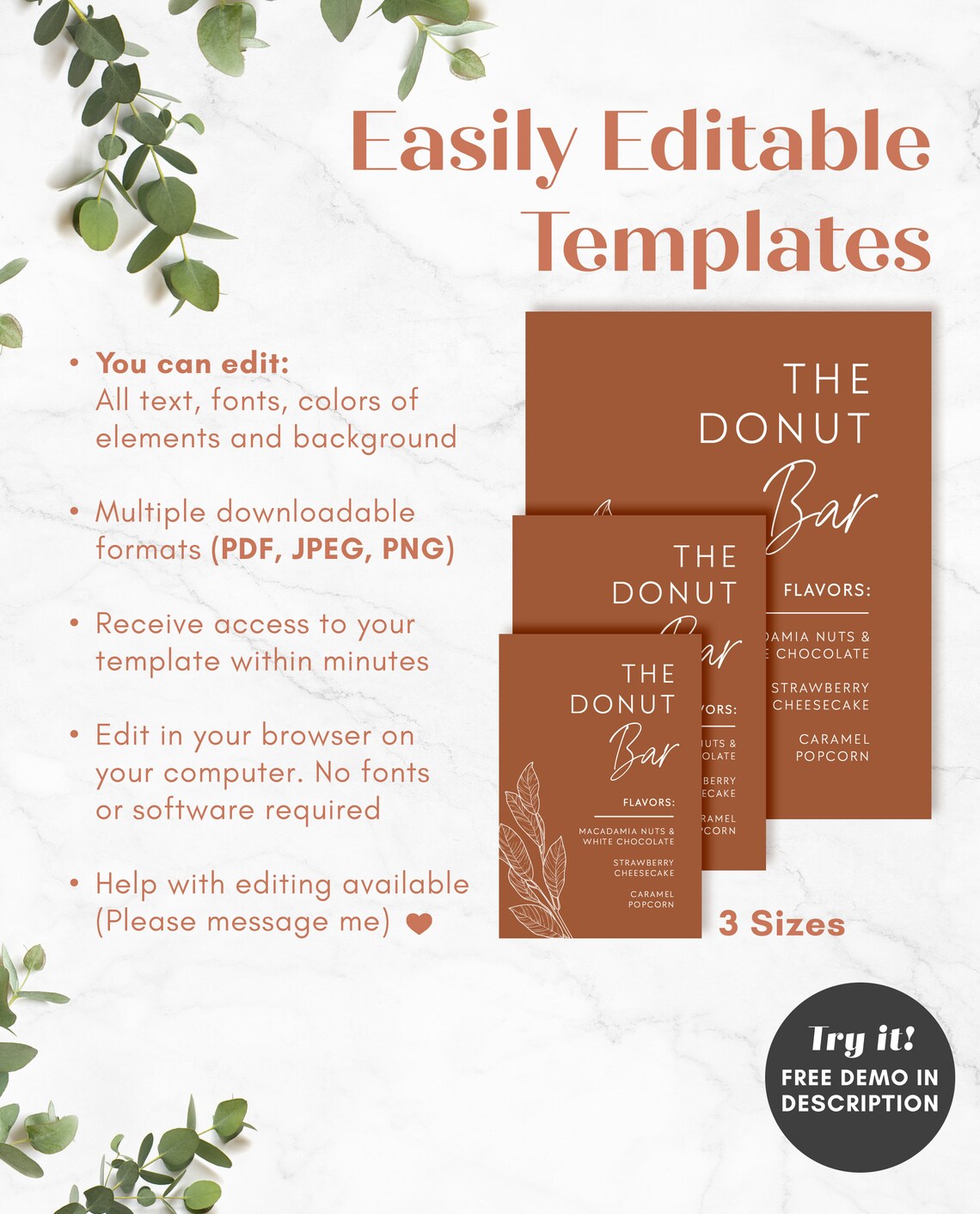 Donut Bar Table Sign Template Boho Desert Wedding, Modern Minimalist ...