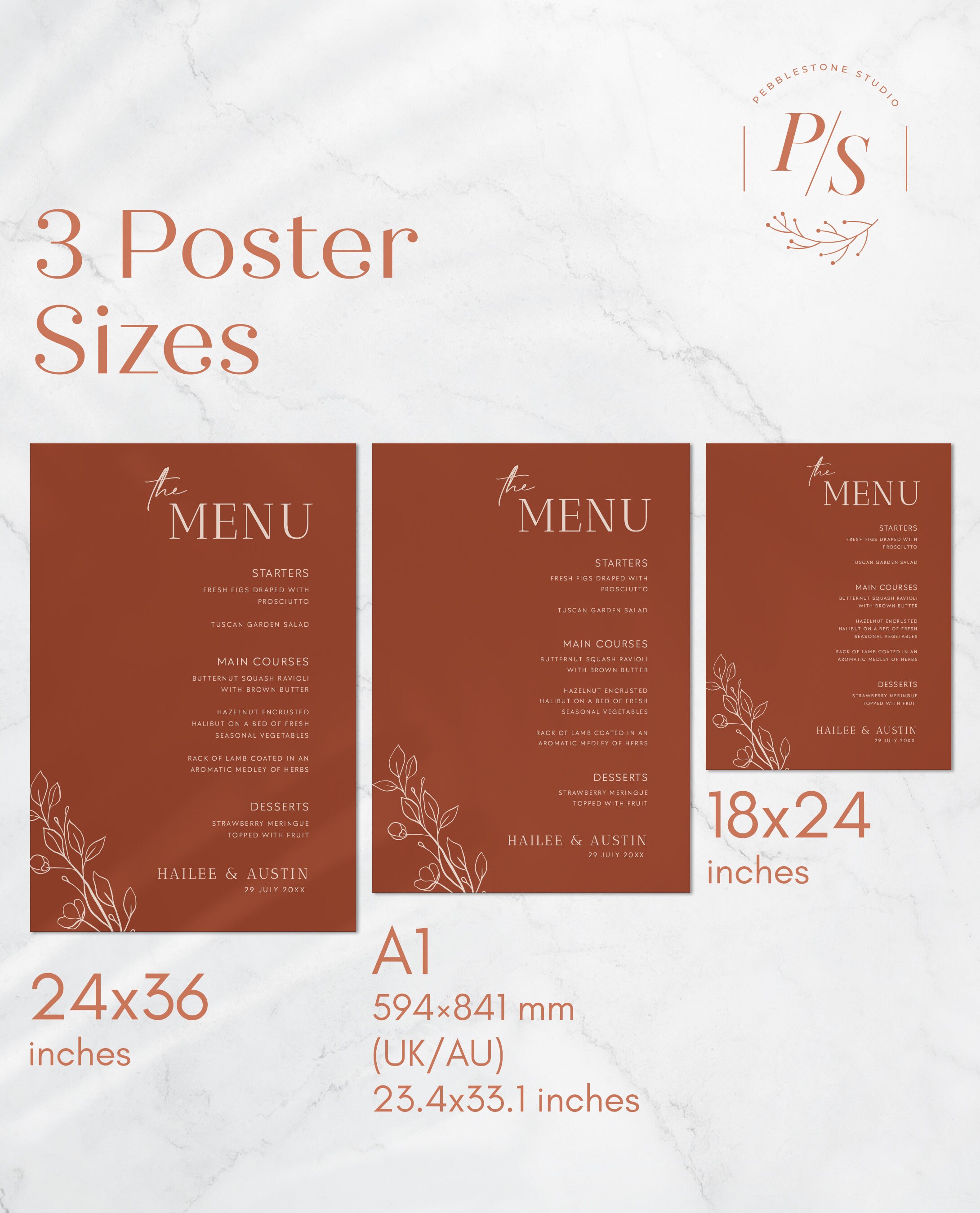 Large Burnt Orange Wedding Dinner Menu Sign Template | Printable ...