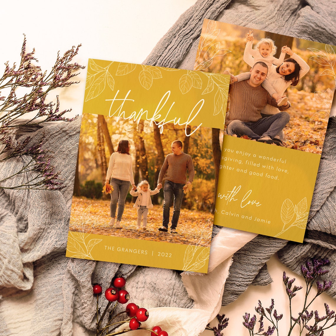 Thanksgiving Family Photo Card Editable Template | Thankful Photo ...