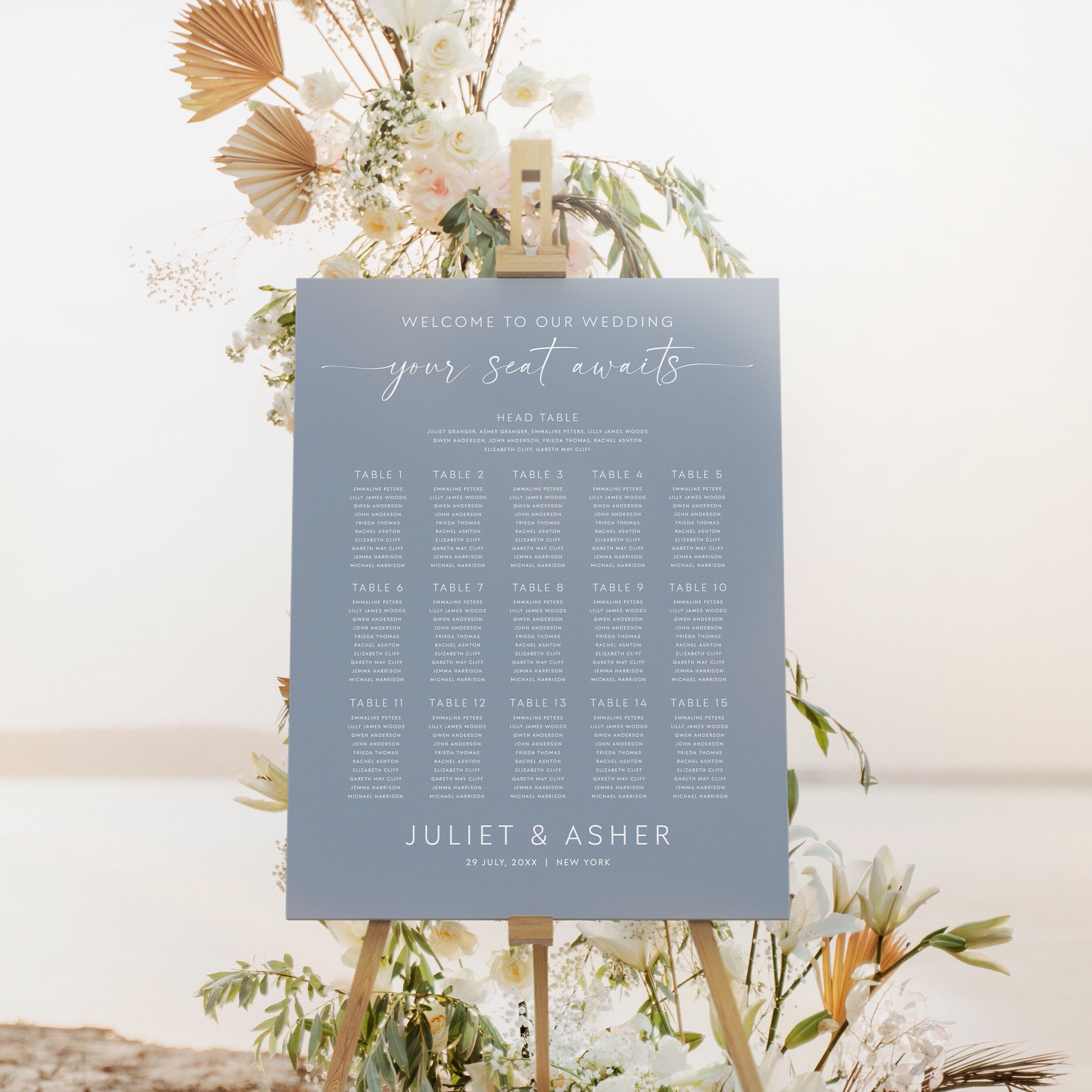 Dusty Blue Wedding Seating Chart Sign Template, Editable Printable ...