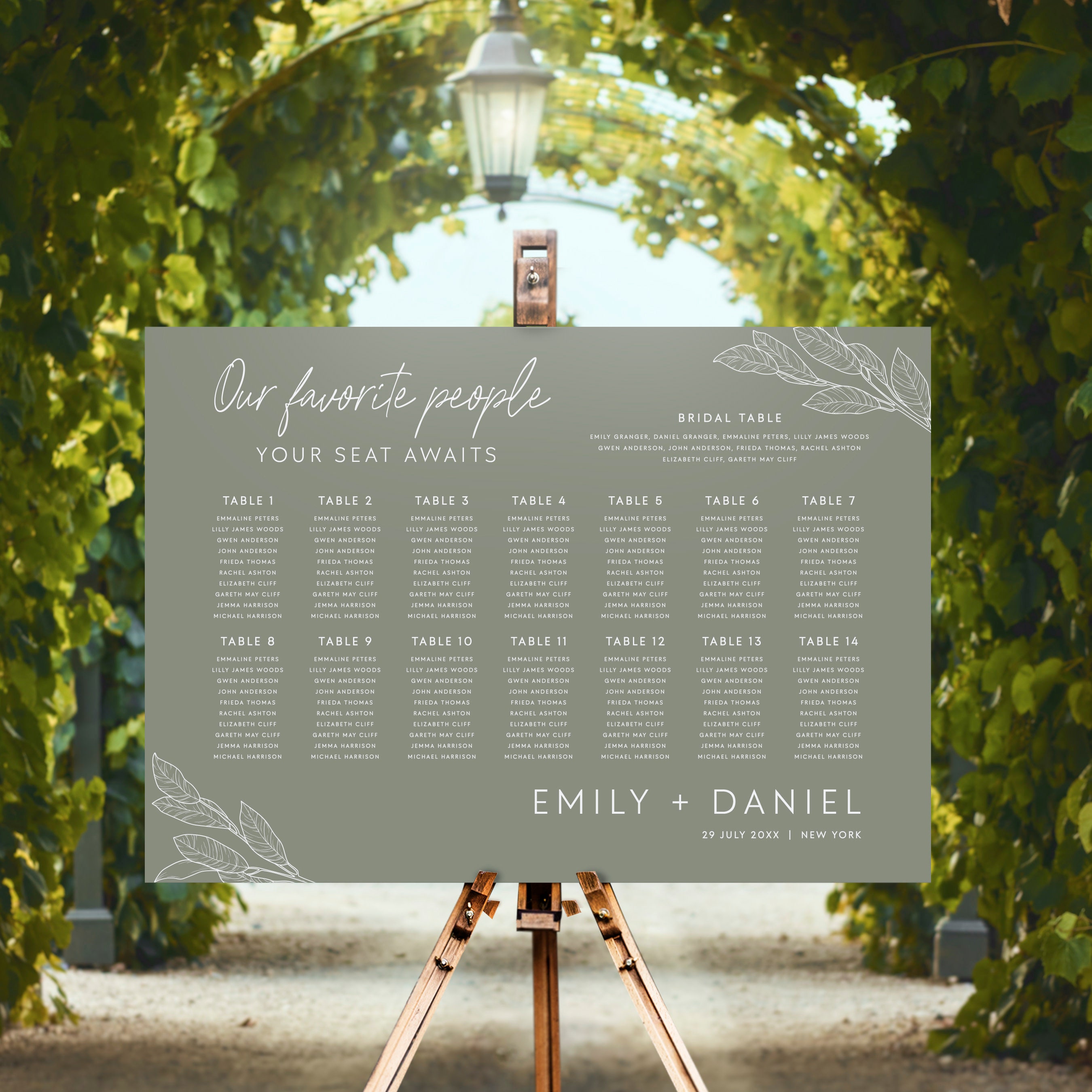 Sage Green Wedding Horizontal Seating Table Chart Sign Template, Bridal ...