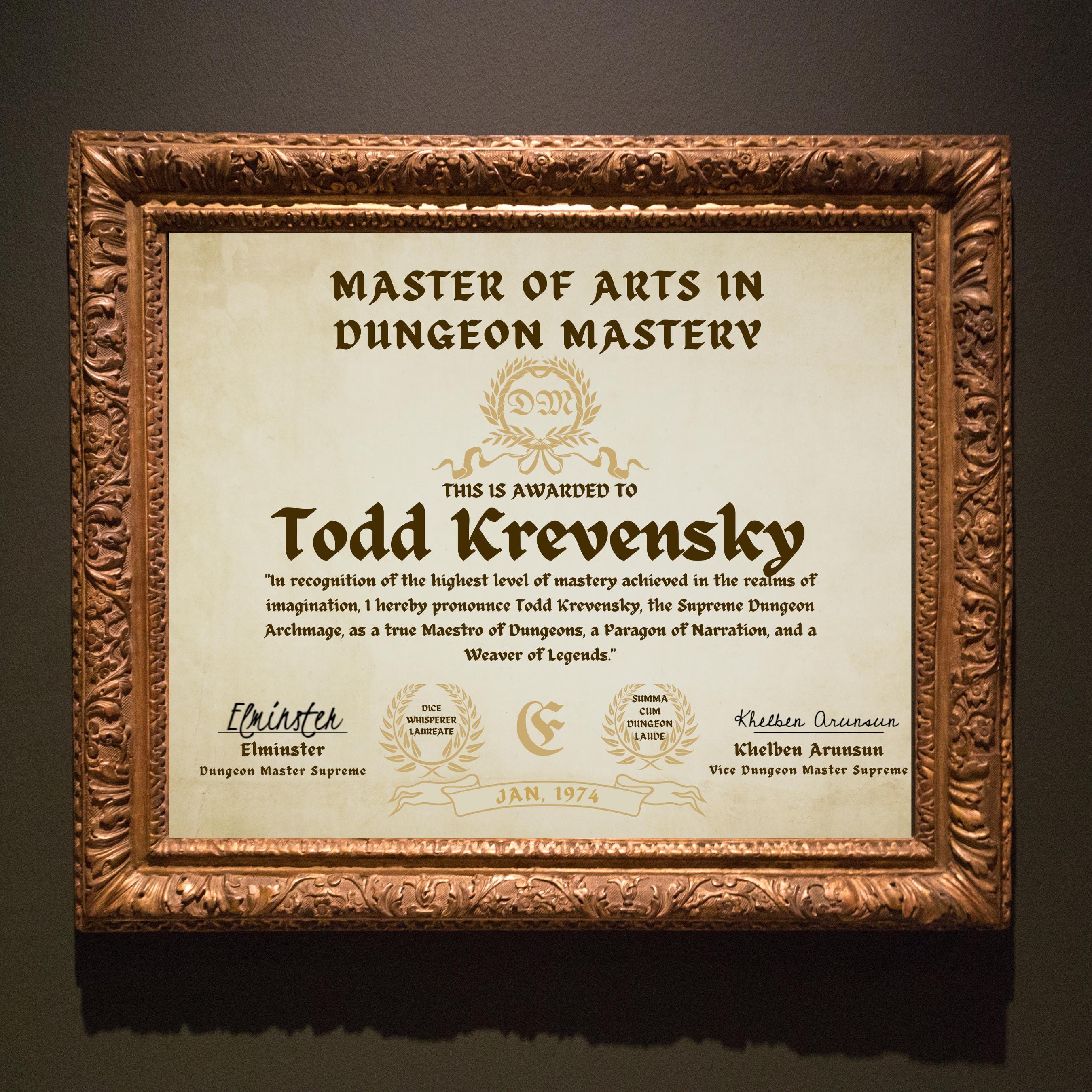Custom DM Master's Degree Dungeon Master Gift DM Gifts Dnd Campaign ...