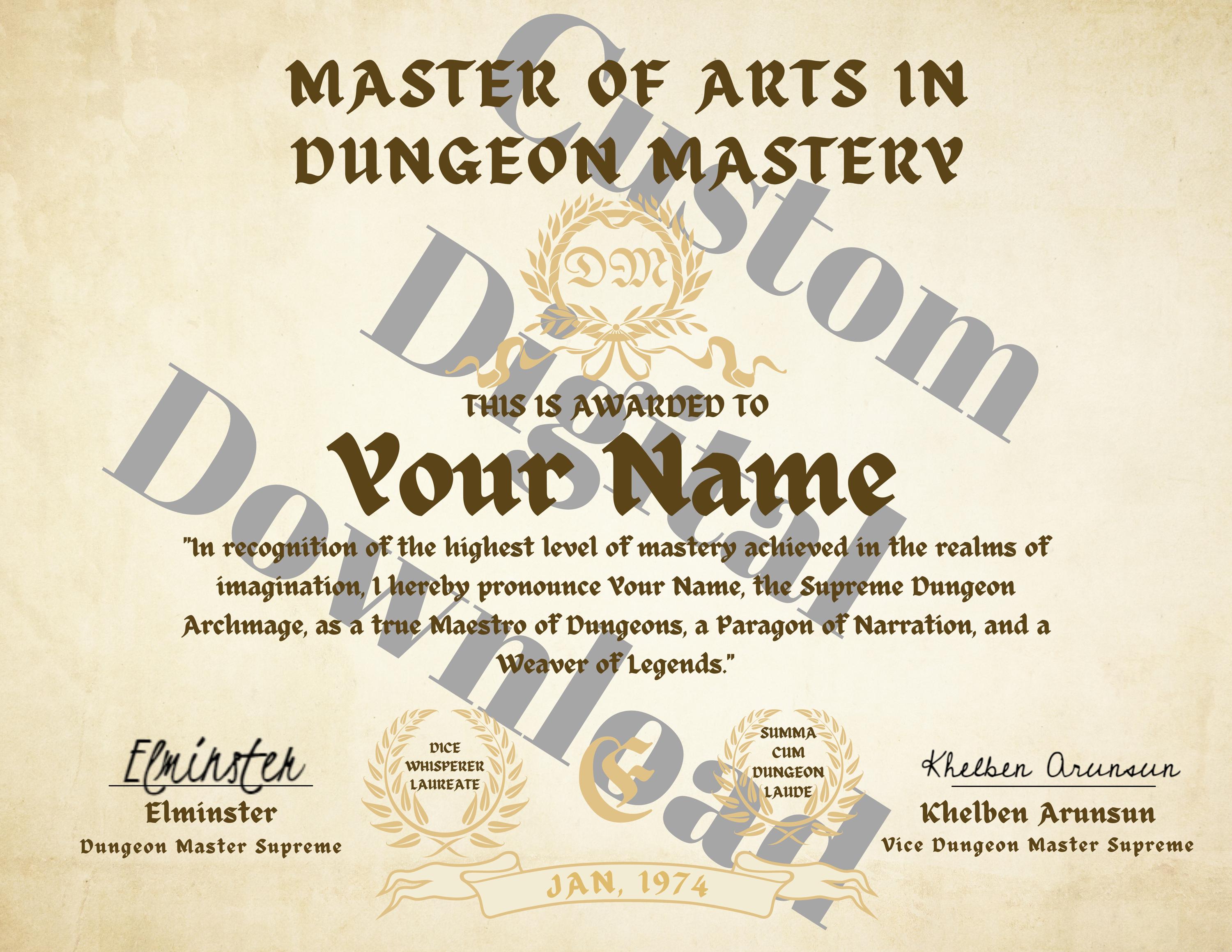 Custom DM Master's Degree Dungeon Master Gift DM Gifts Dnd Campaign ...