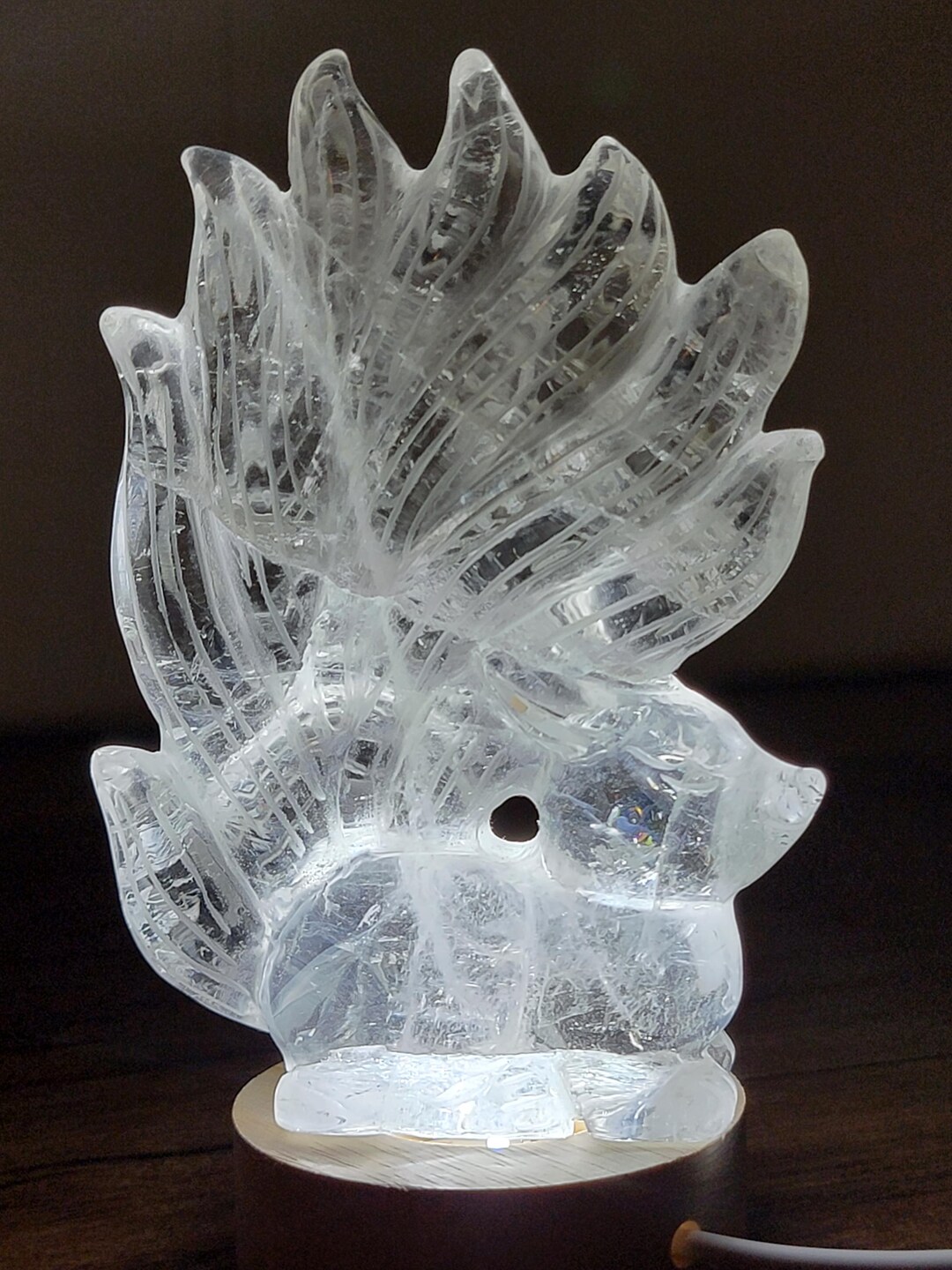 Large Clear Quartz Nine-tailed Fox Crystal Carving Free Light Stand ...