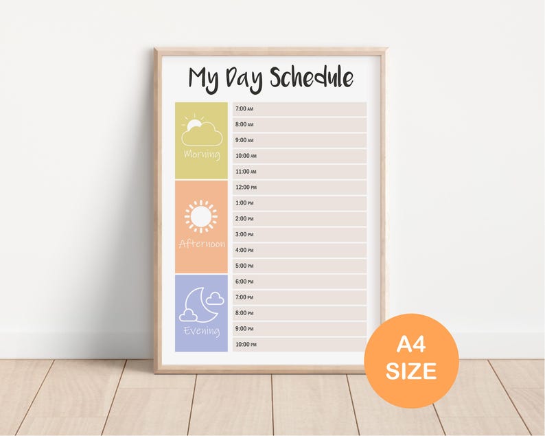 Kids Day Daily Schedule A4 Digital Printable Routine Chart, Simple Cute ...