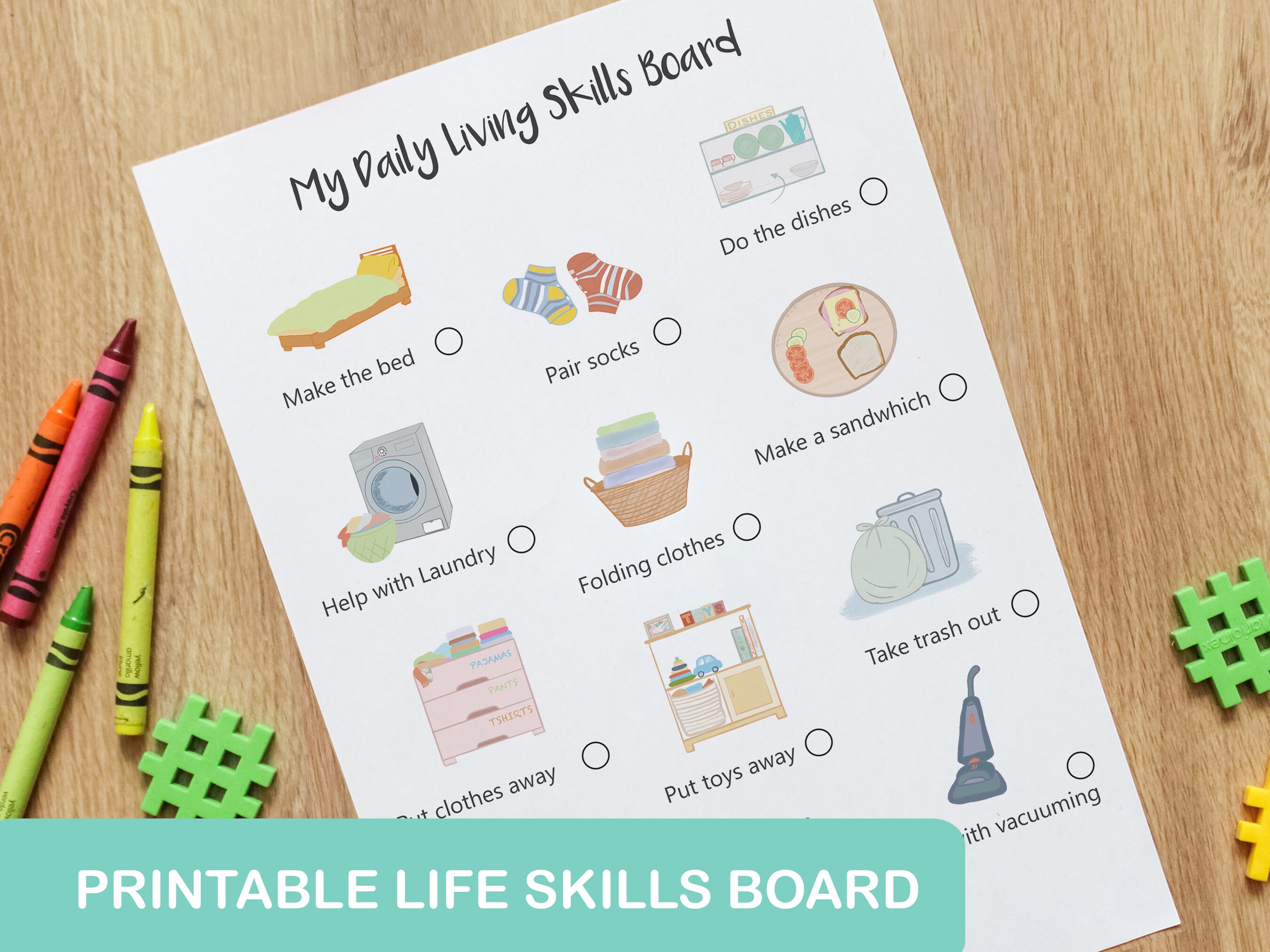 Daily Life Skills Chore Activity Kids Checklist Visual Aid Printable ...