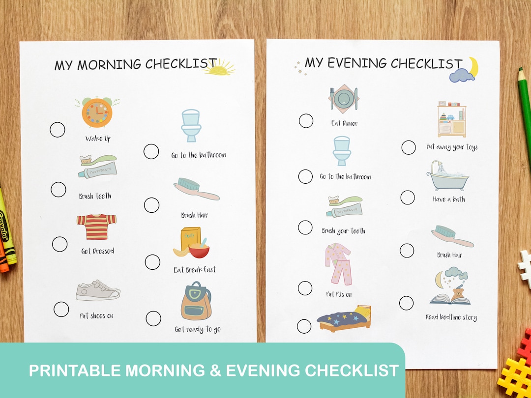 Kids Morning and Evening Routine Daily Planner Checklist Printable ...