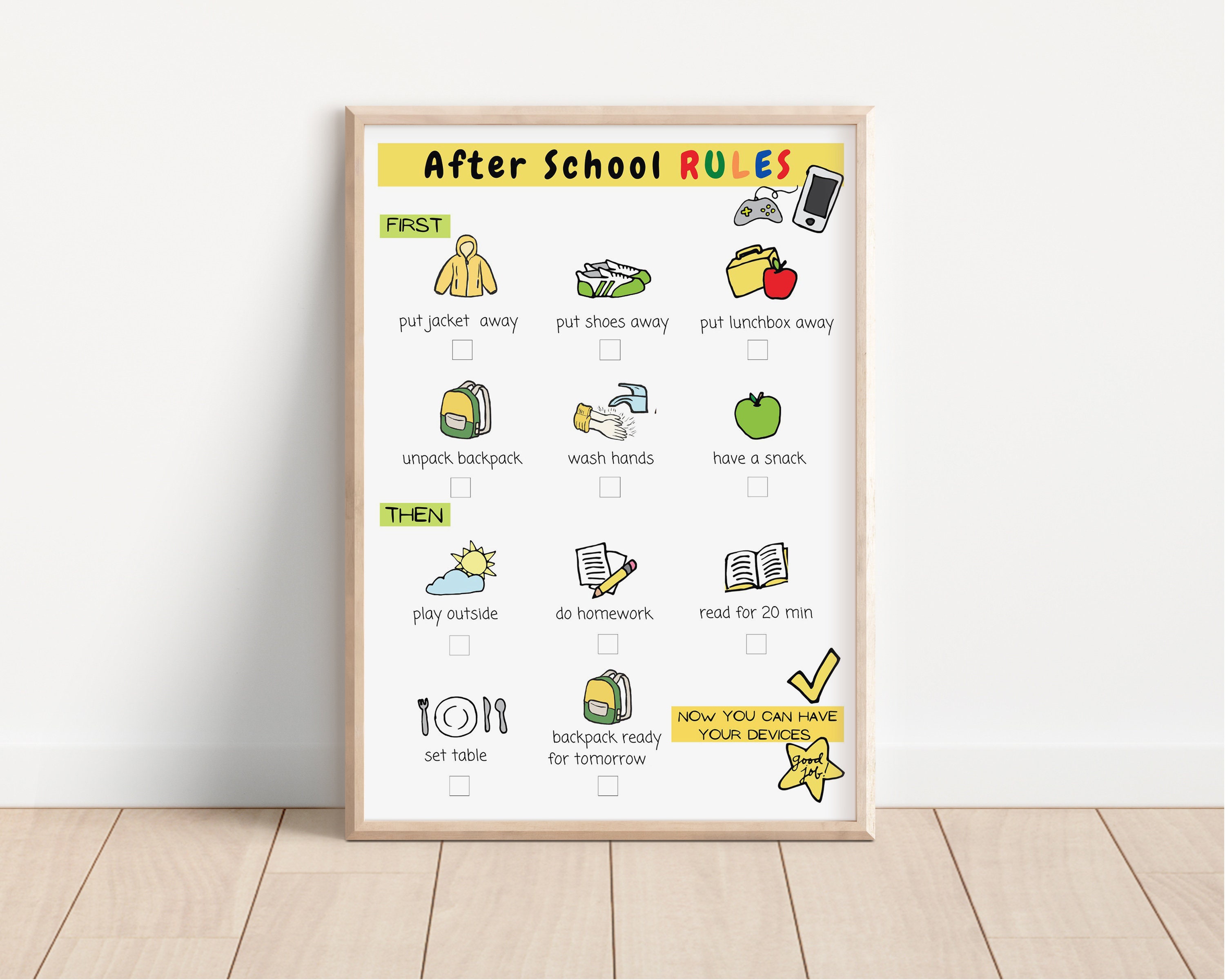 Screen Time Rules Kids After School Chore Chart Checklist A4 Print ...