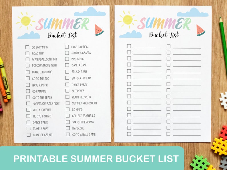 Summer Bucket List Printable Kids Tasks Activities, Kids Summer To-do ...