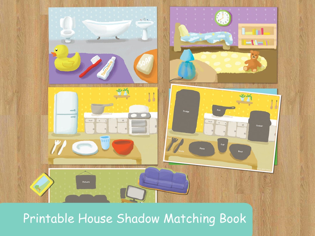 Colourful Printable Kids Busy Book Shadow Matching Shape Furniture ...