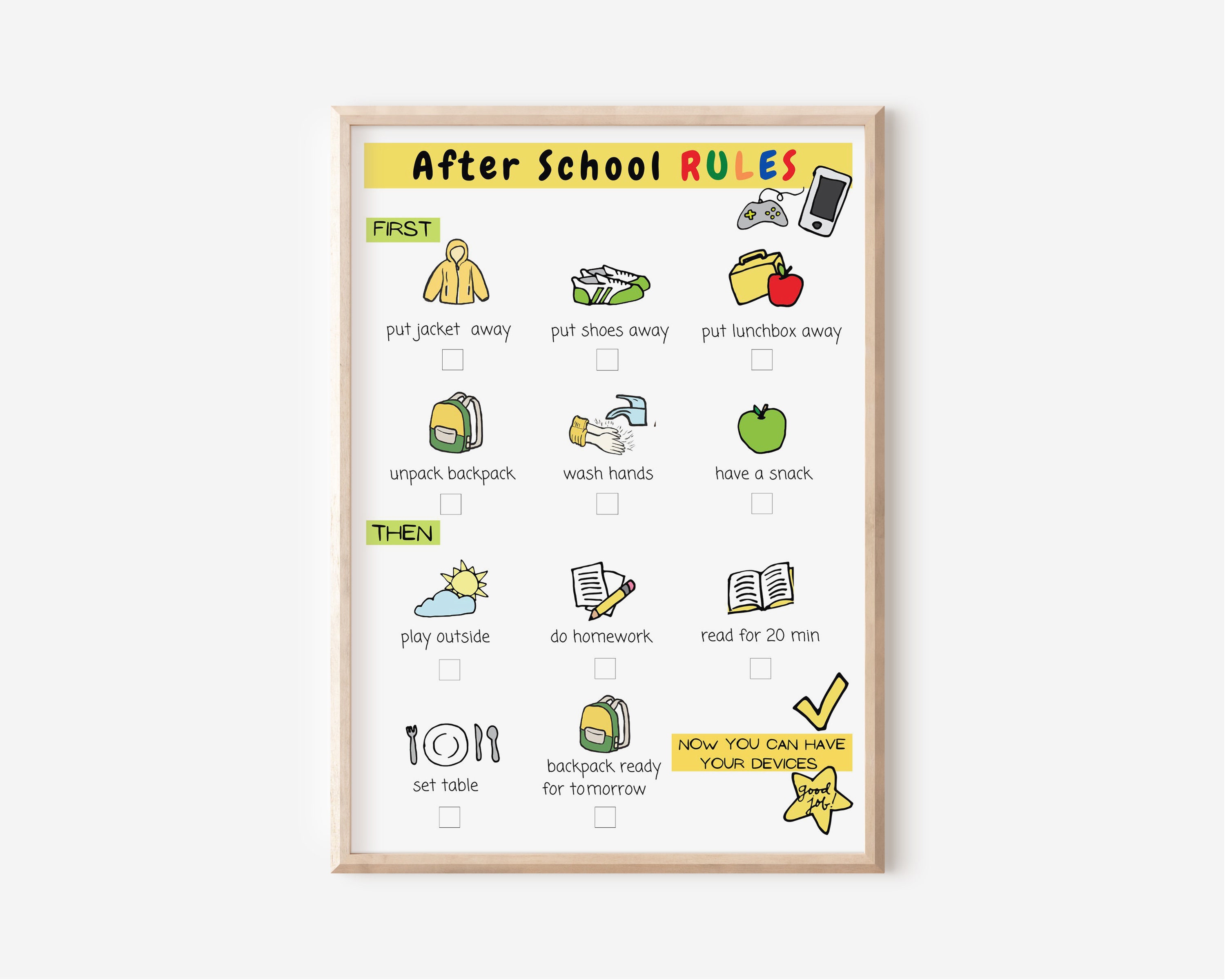 Screen Time Rules Kids After School Chore Chart Checklist A4 Print ...