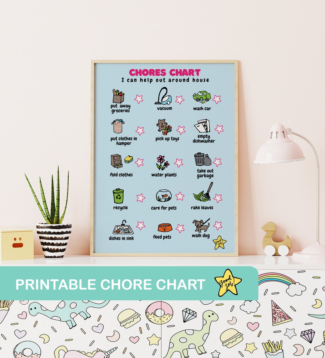Chore Chart Kids Responsibilities Tracker Poster, Printable After ...