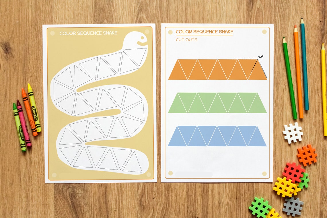 Colour Sequence Game Snake Busy Book Montessori Printable Worksheet ...