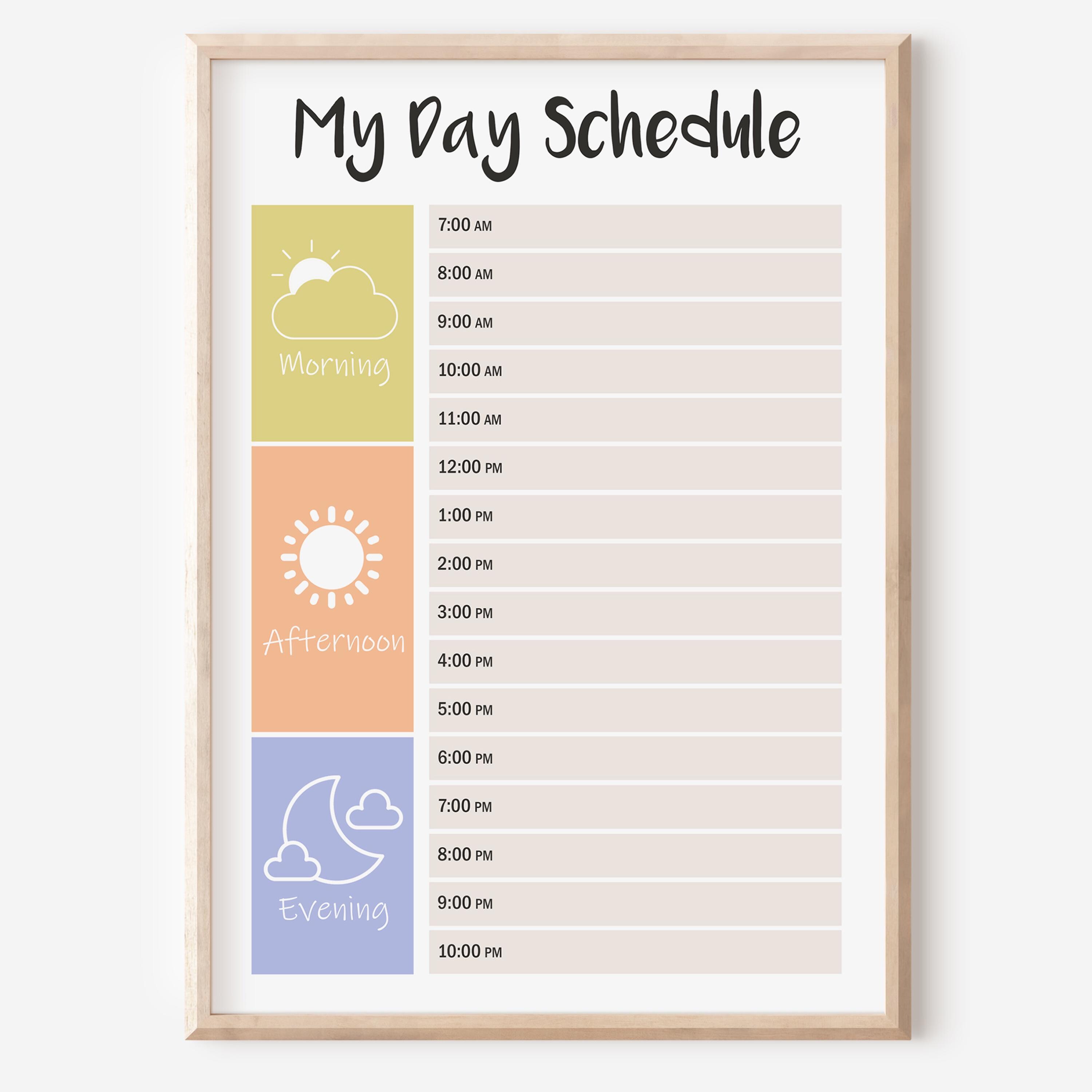 Kids Day Daily Schedule A4 Digital Printable Routine Chart, Simple Cute ...