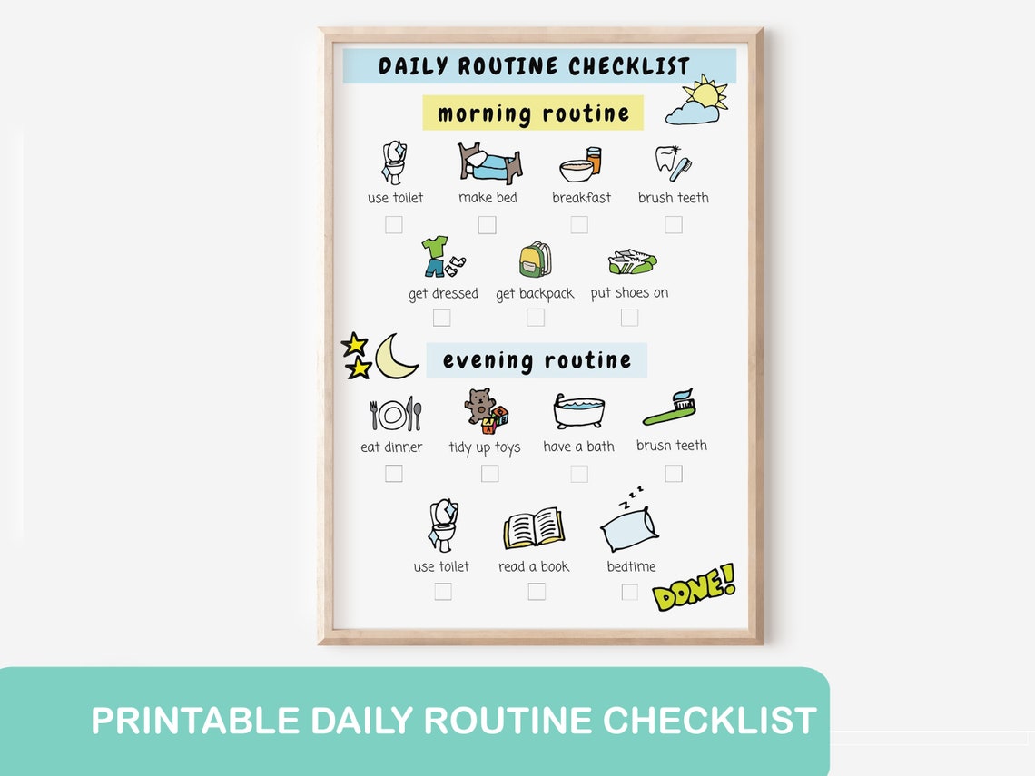 Printable Kids Daily Routine Checklist Morning & Evening A4 Print, Kids ...