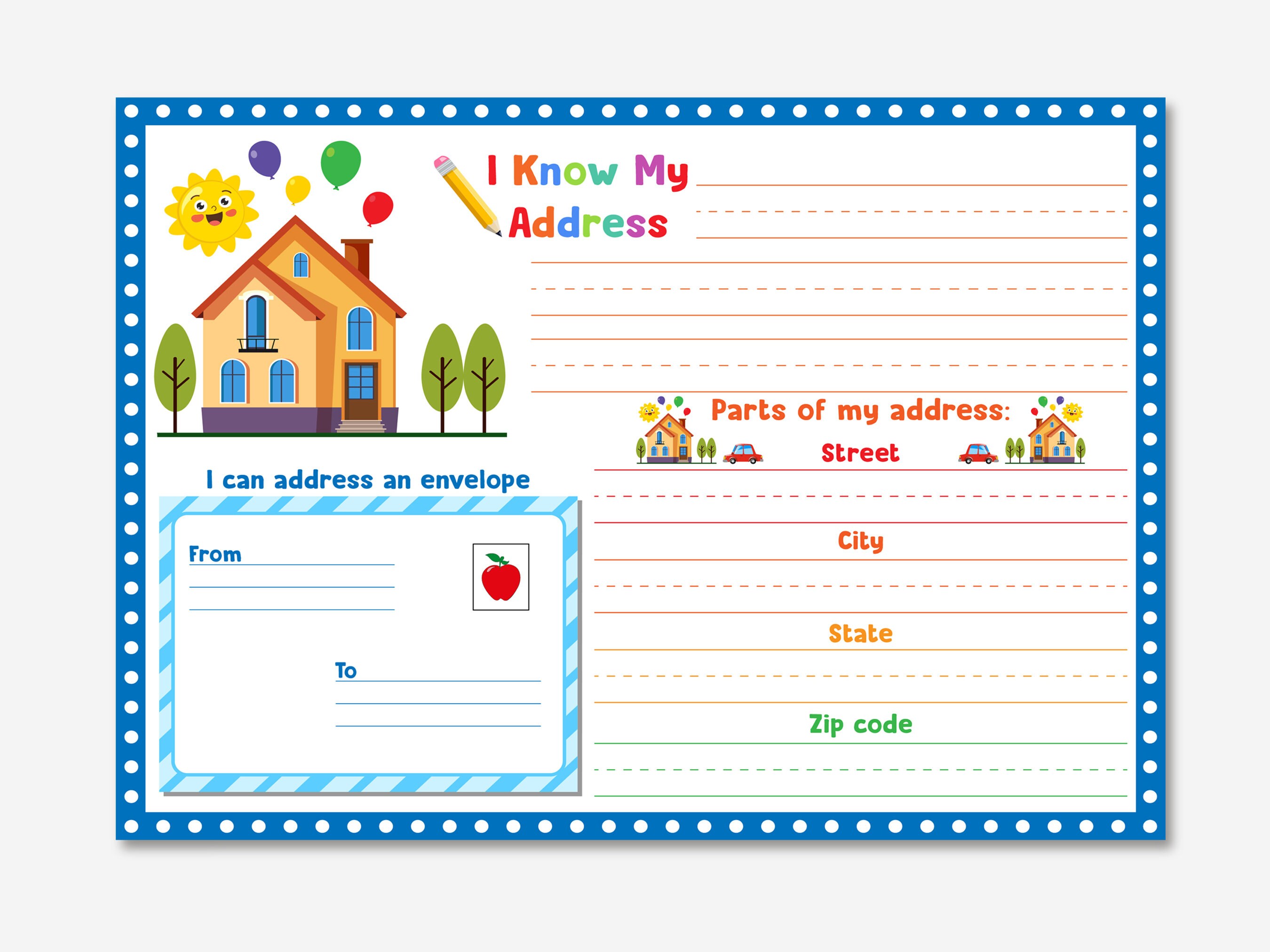I Know My Address Kids Printable Life Skills Letter Address Worksheet ...