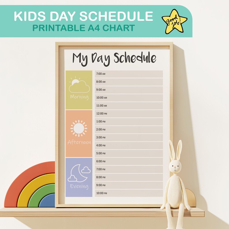 Kids Day Daily Schedule A4 Digital Printable Routine Chart, Simple Cute ...