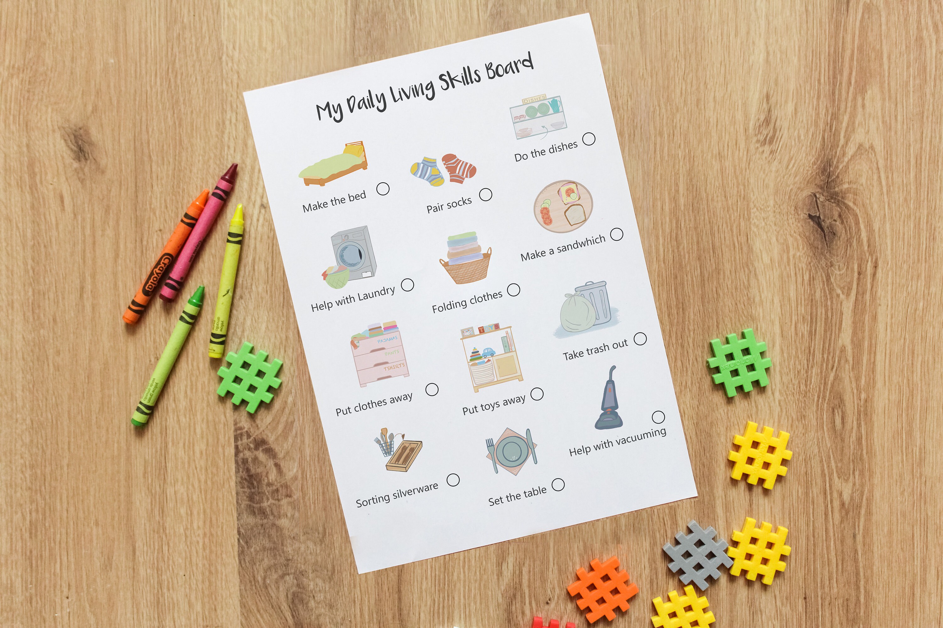 Daily Life Skills Chore Activity Kids Checklist Visual Aid Printable ...