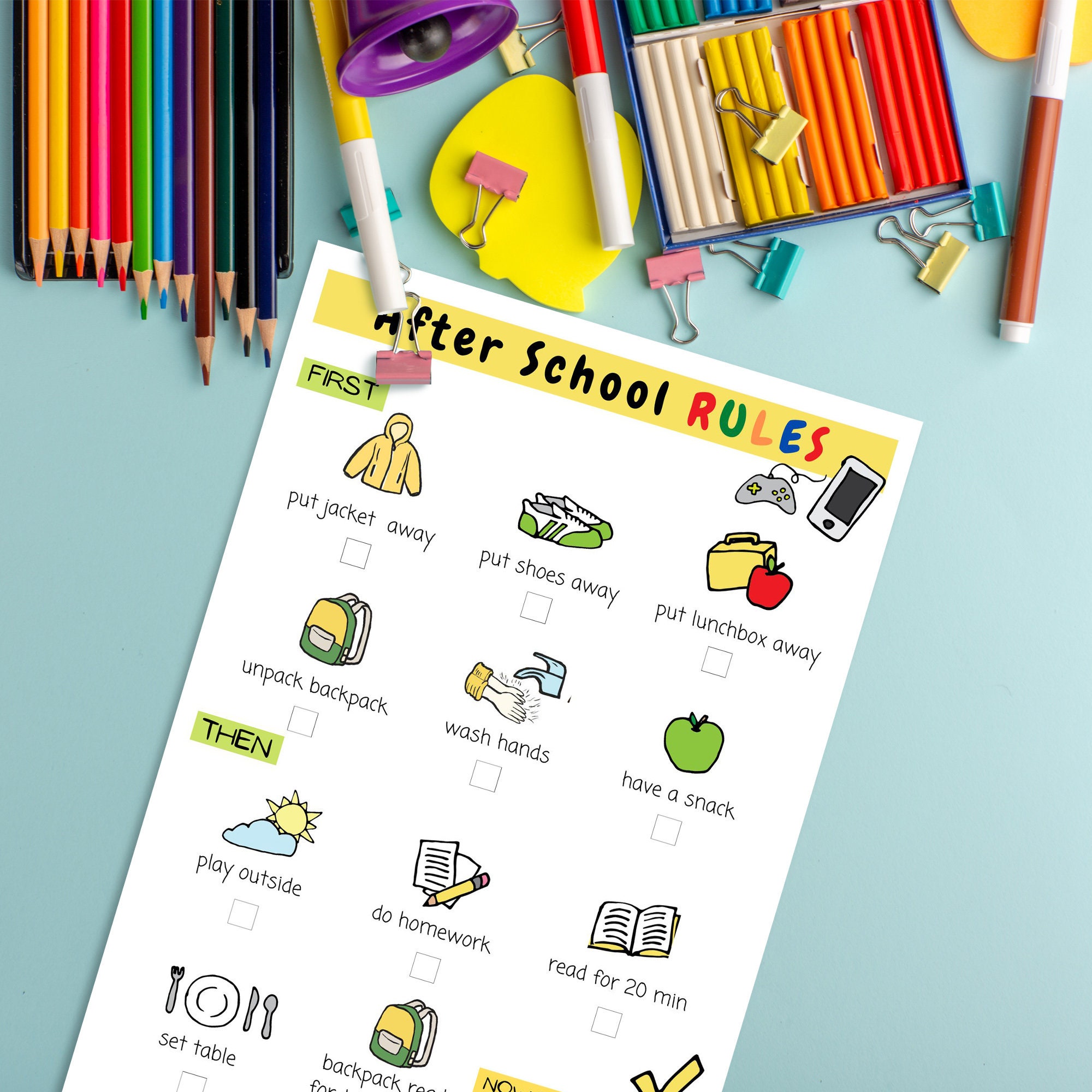 Screen Time Rules Kids After School Chore Chart Checklist A4 Print ...