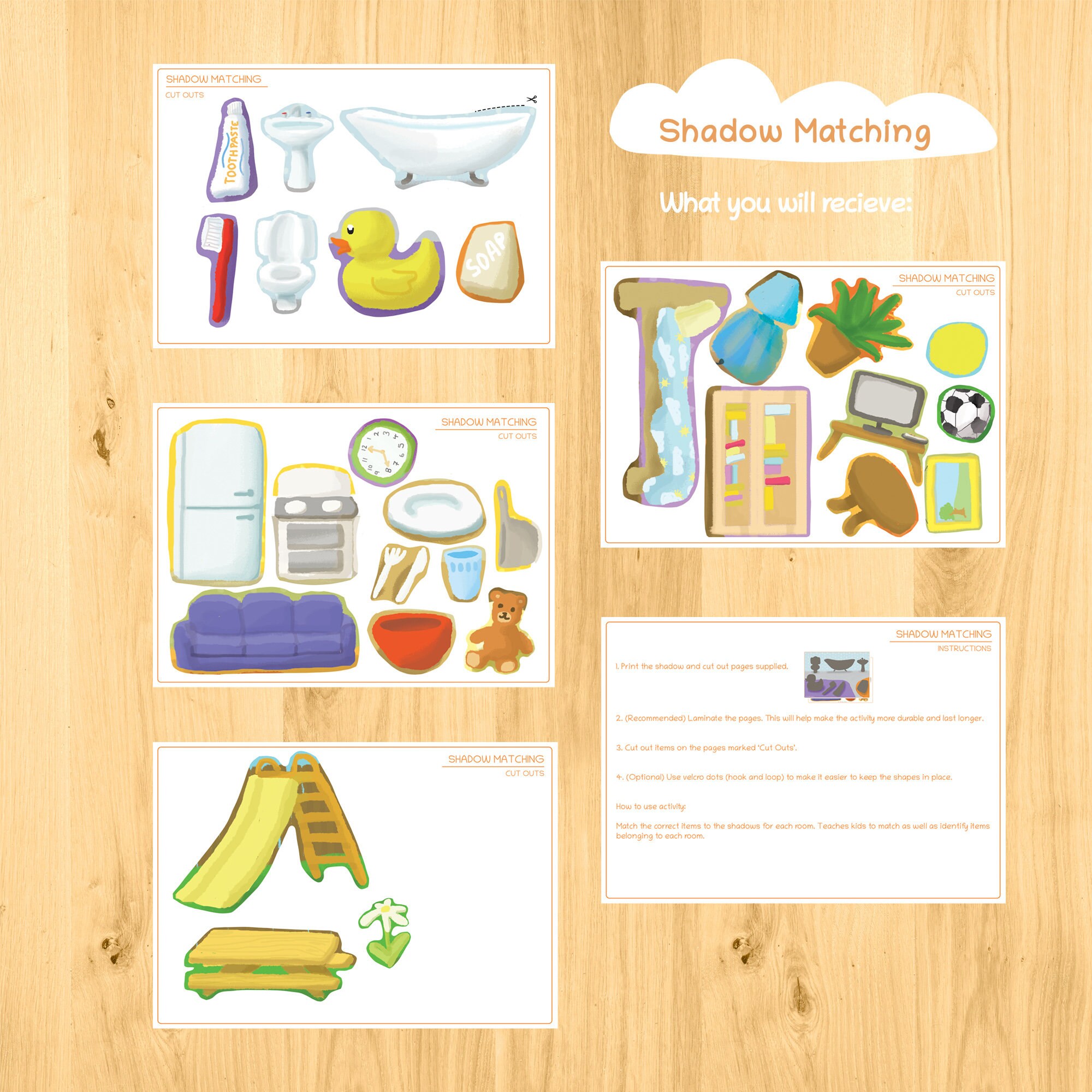 Colourful Printable Kids Busy Book Shadow Matching Shape Furniture ...