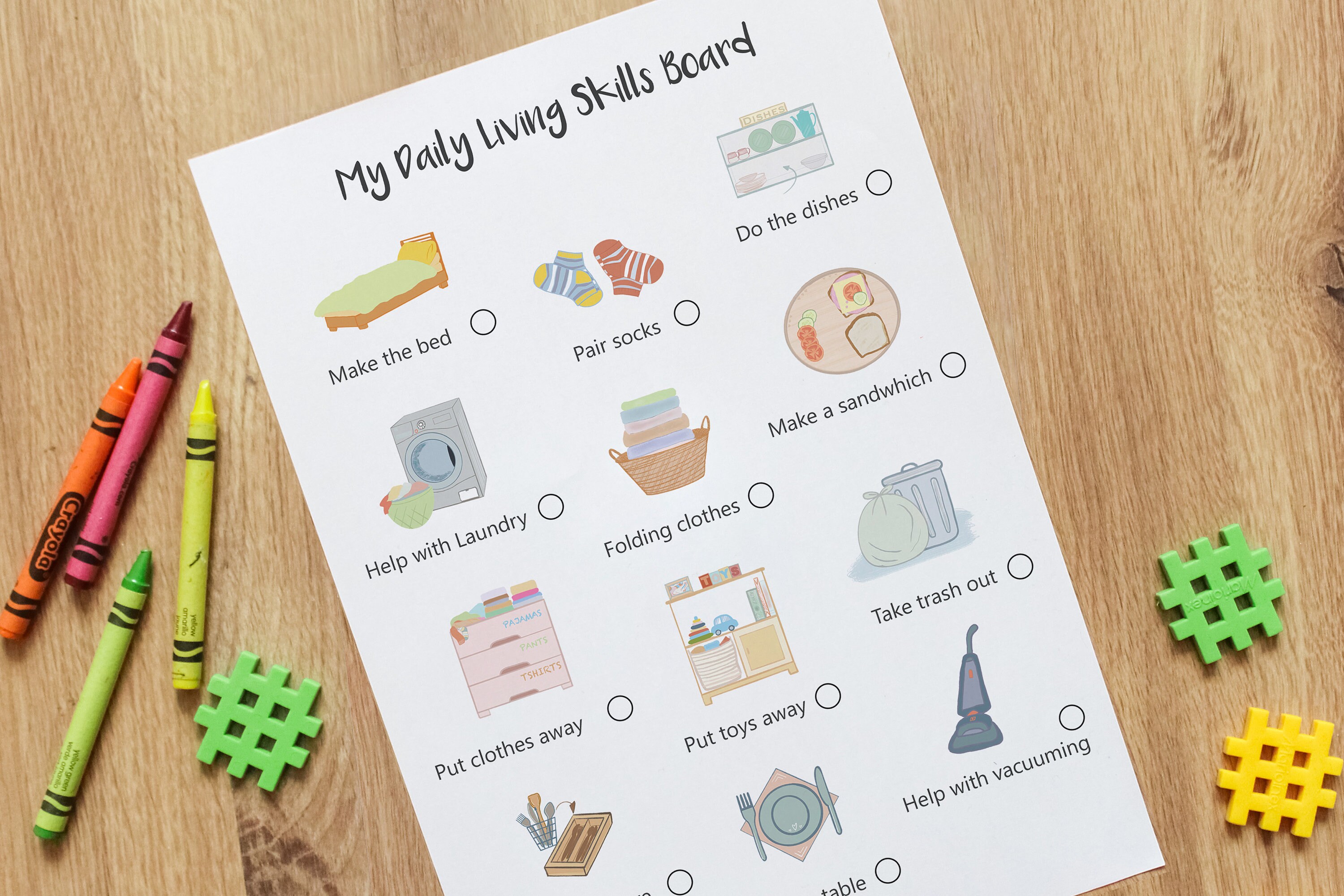 Daily Life Skills Chore Activity Kids Checklist Visual Aid Printable ...