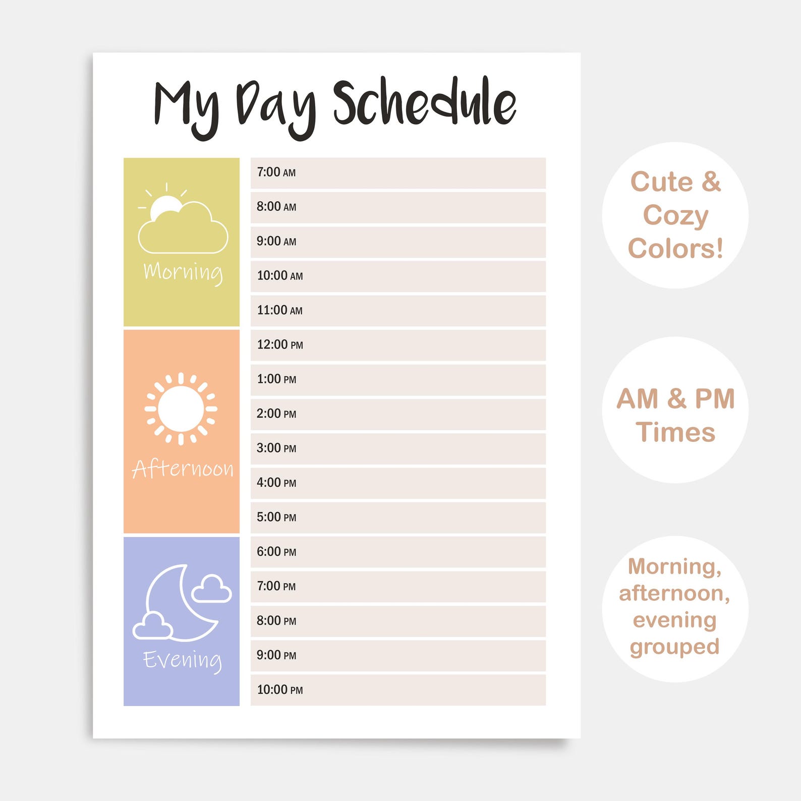 Kids Day Daily Schedule A4 Digital Printable Routine Chart, Simple Cute ...