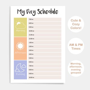 Kids Day Daily Schedule A4 Digital Printable Routine Chart, Simple Cute ...