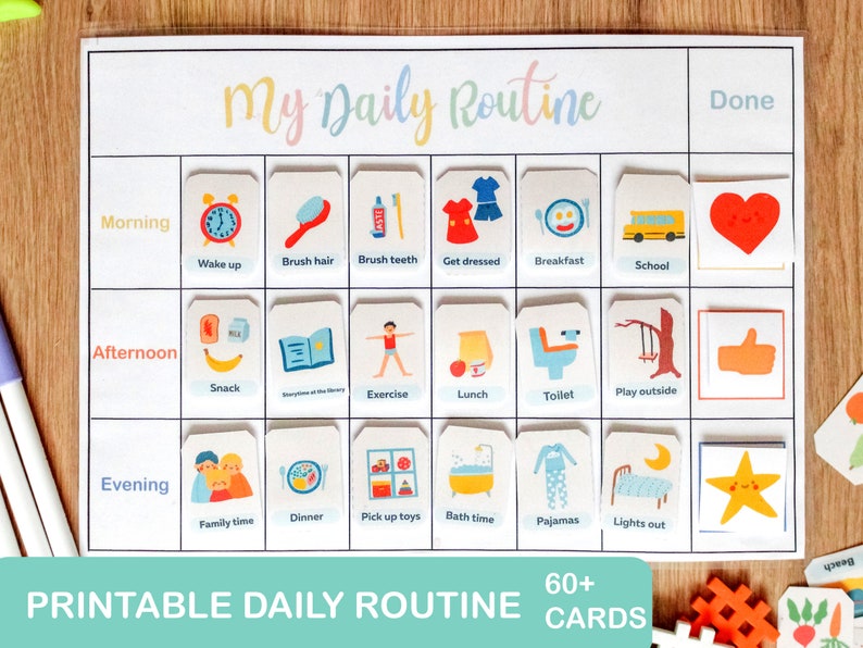 Daily Routine Morning Afternoon Chart for Kids Autism Friendly Visual ...