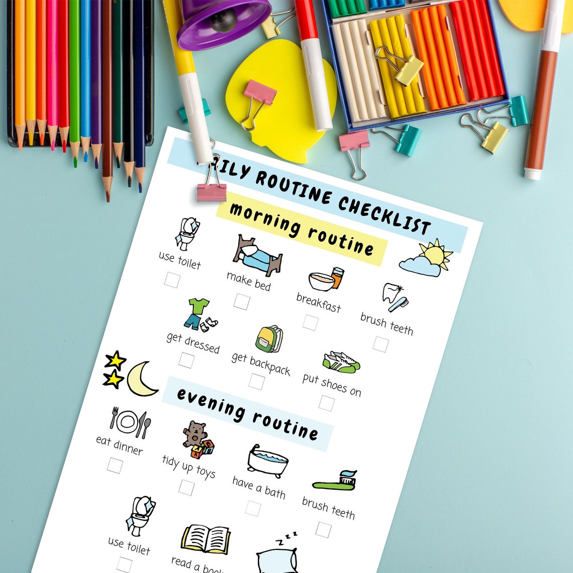 Printable Kids Daily Routine Checklist Morning & Evening A4 Print, Kids ...