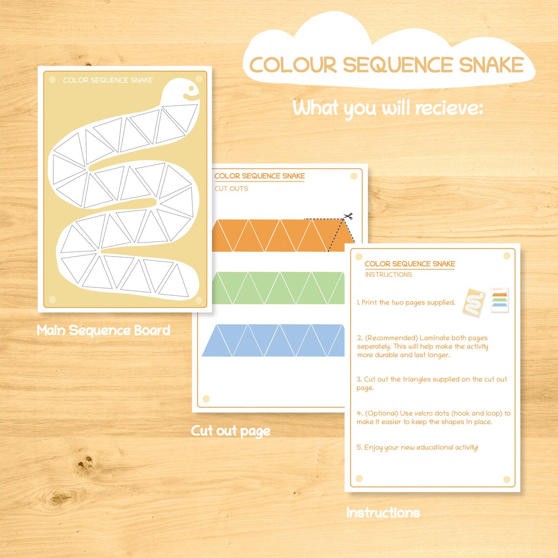 Colour Sequence Game Snake Busy Book Montessori Printable Worksheet ...