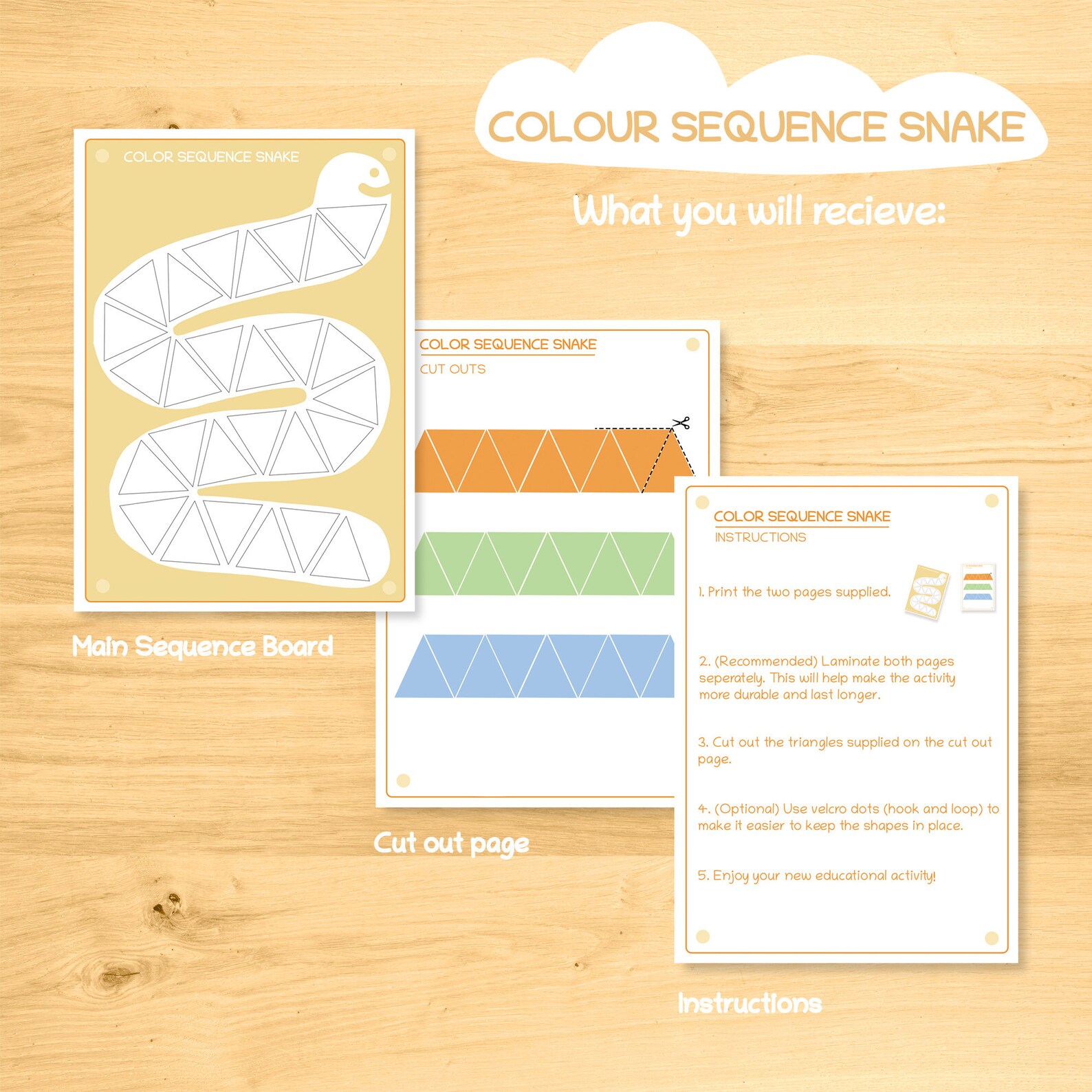 Colour Sequence Game Snake Busy Book Montessori Printable Worksheet ...