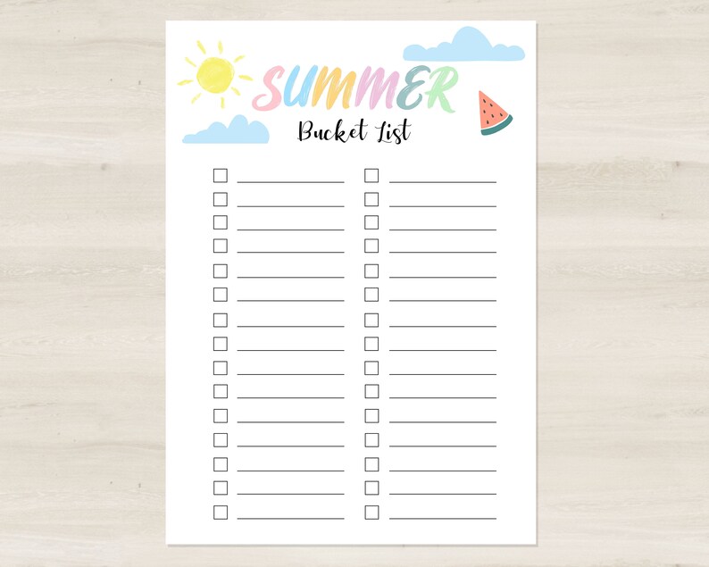 Summer Bucket List Printable Kids Tasks Activities, Kids Summer To-do ...