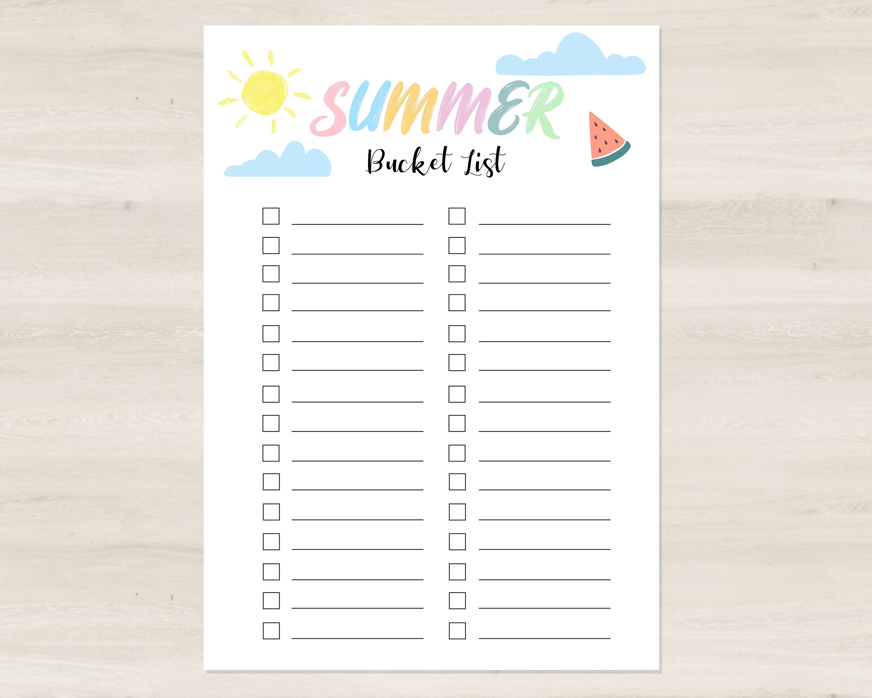 Summer Bucket List Printable Kids Tasks Activities, Kids Summer To-do ...