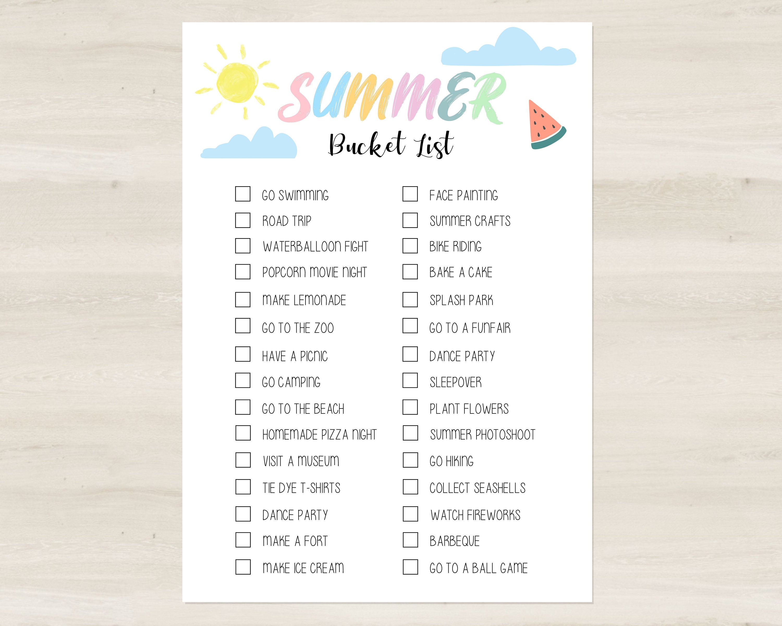 Summer Bucket List Printable Kids Tasks Activities, Kids Summer To-do ...