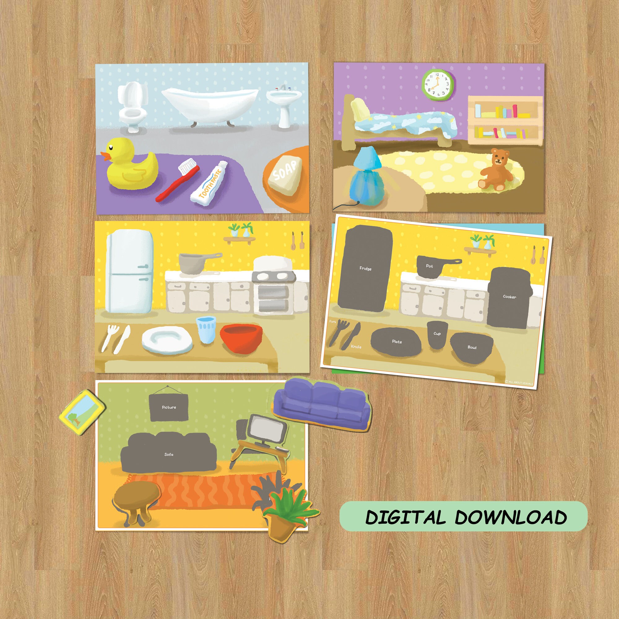 Colourful Printable Kids Busy Book Shadow Matching Shape Furniture ...