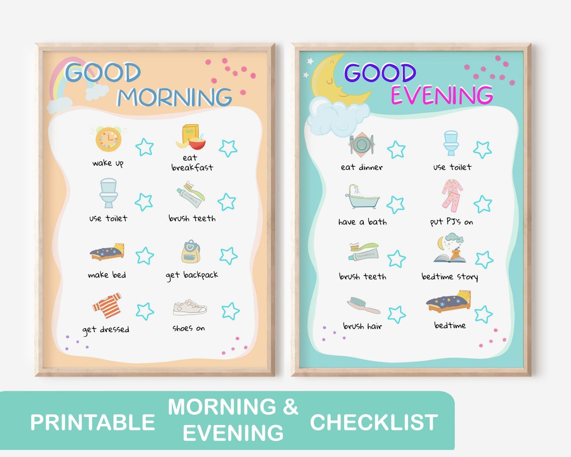 Kids Morning and Evening Routine Daily Planner Checklist Printable ...