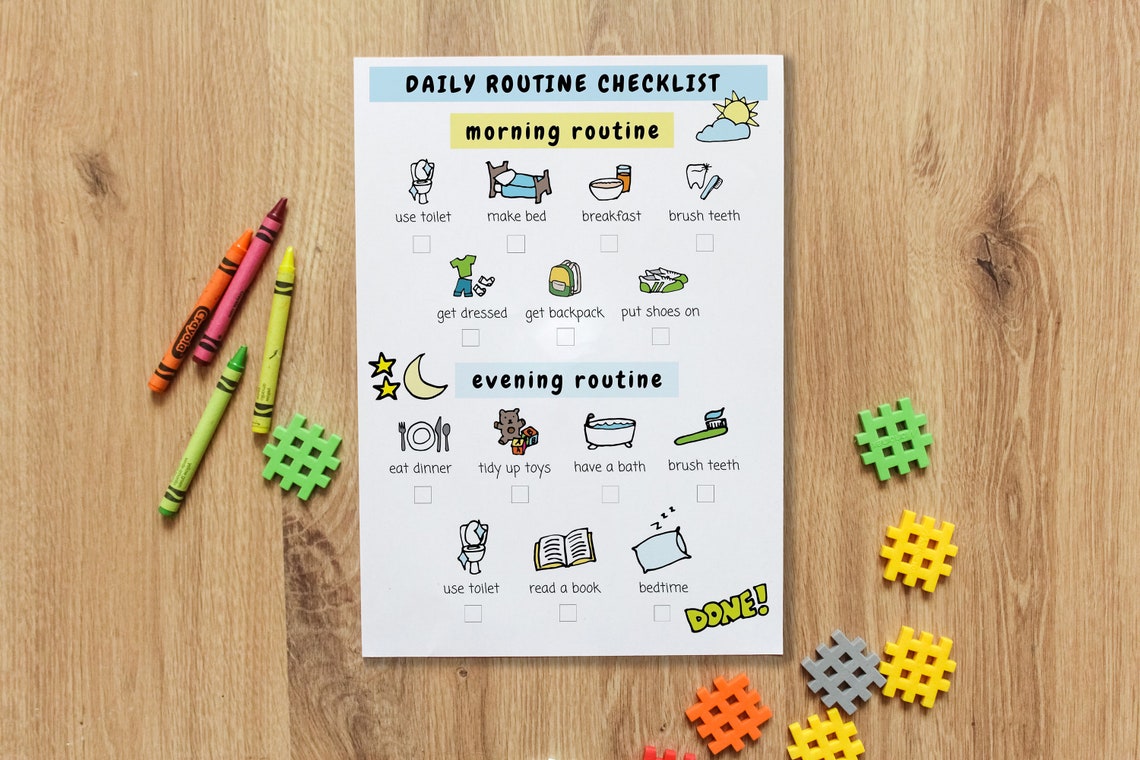 Printable Kids Daily Routine Checklist Morning & Evening A4 Print, Kids ...